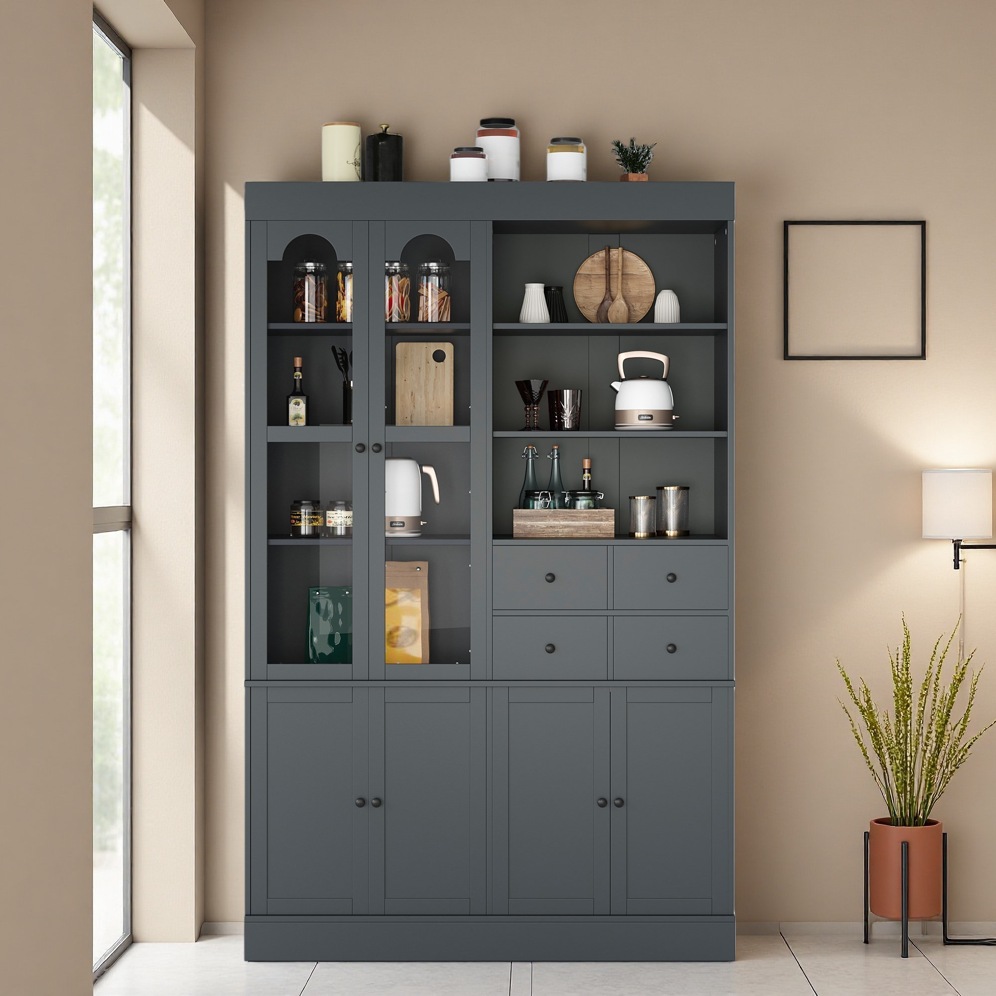 Wildon Home® 47.2X15.7X75inch Freestanding Buffet With Hutch, Tall ...