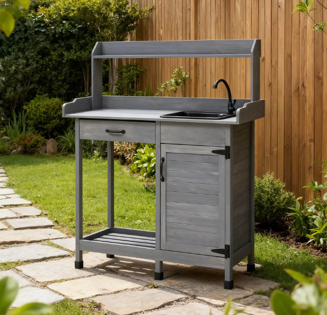 Fuzzy Muffs Outdoor Work Bench Table,Potting Bench Table with Sink,with ...