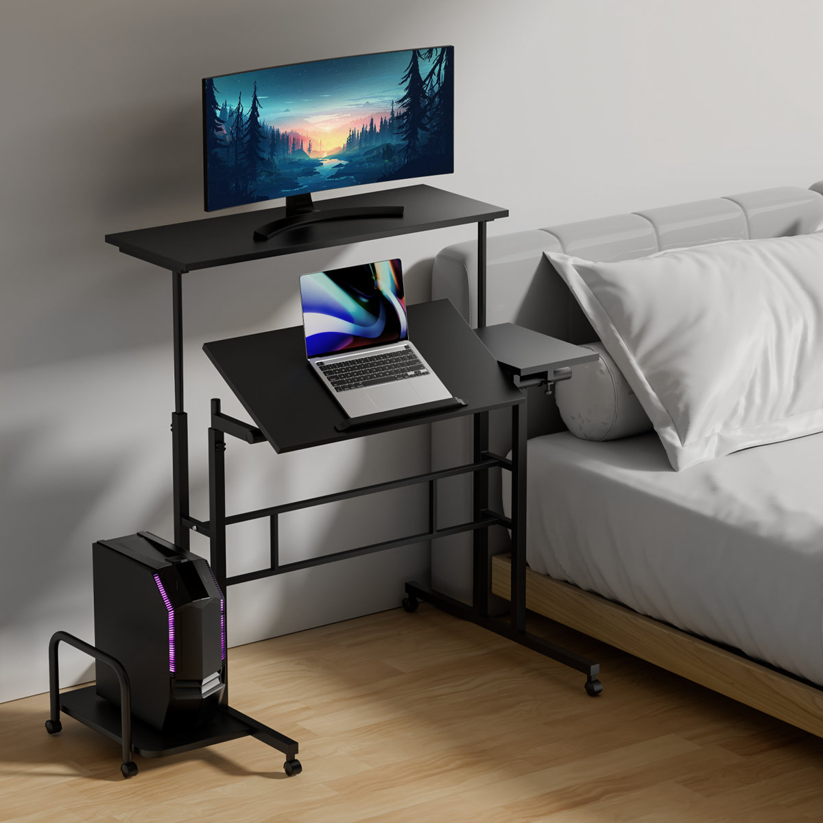 Inbox Zero Mahjabeen Home Office Adjustable Rolling Computer ...