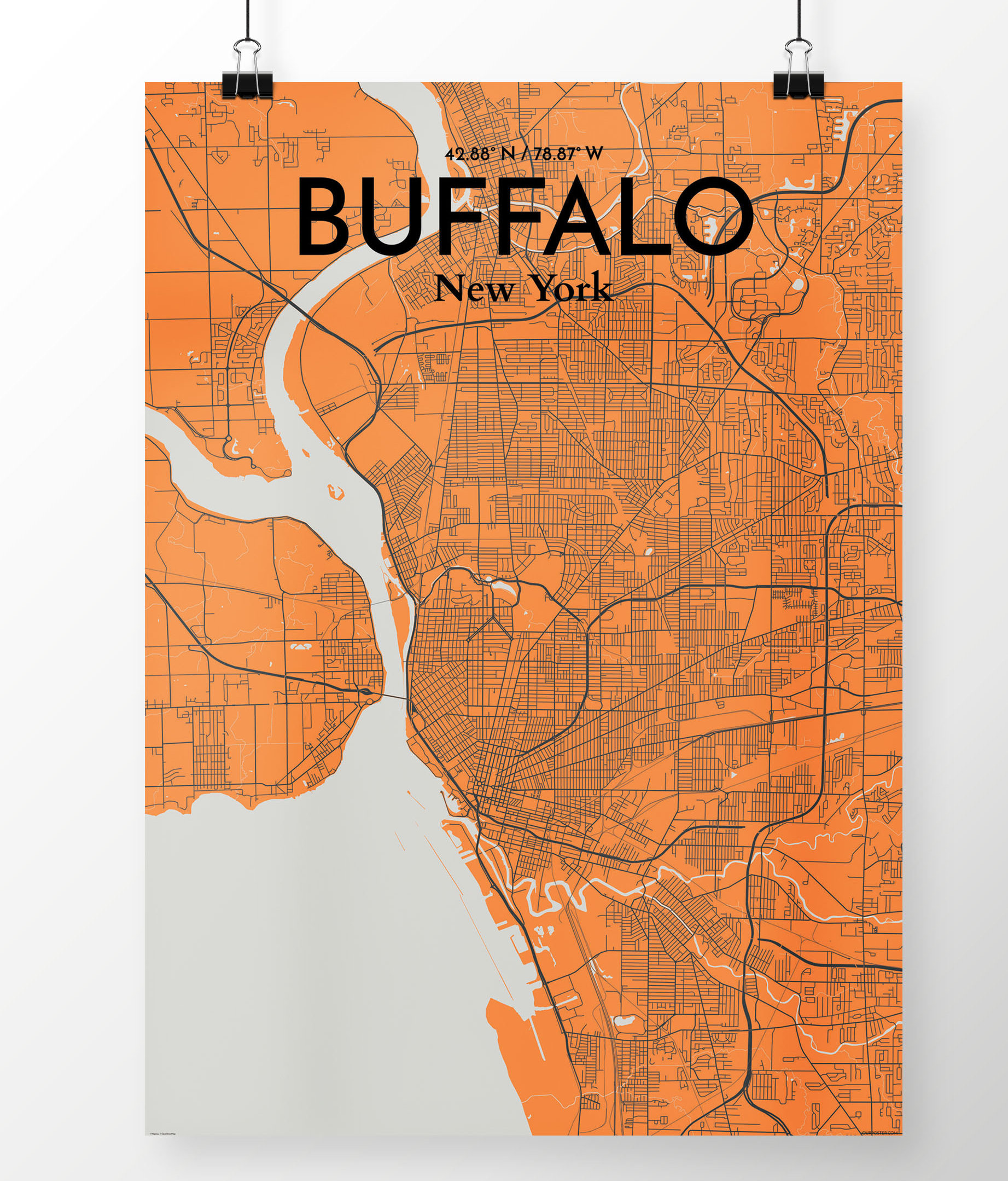 East Urban Home Buffalo City Map - Unframed Graphic Art Print on Paper ...