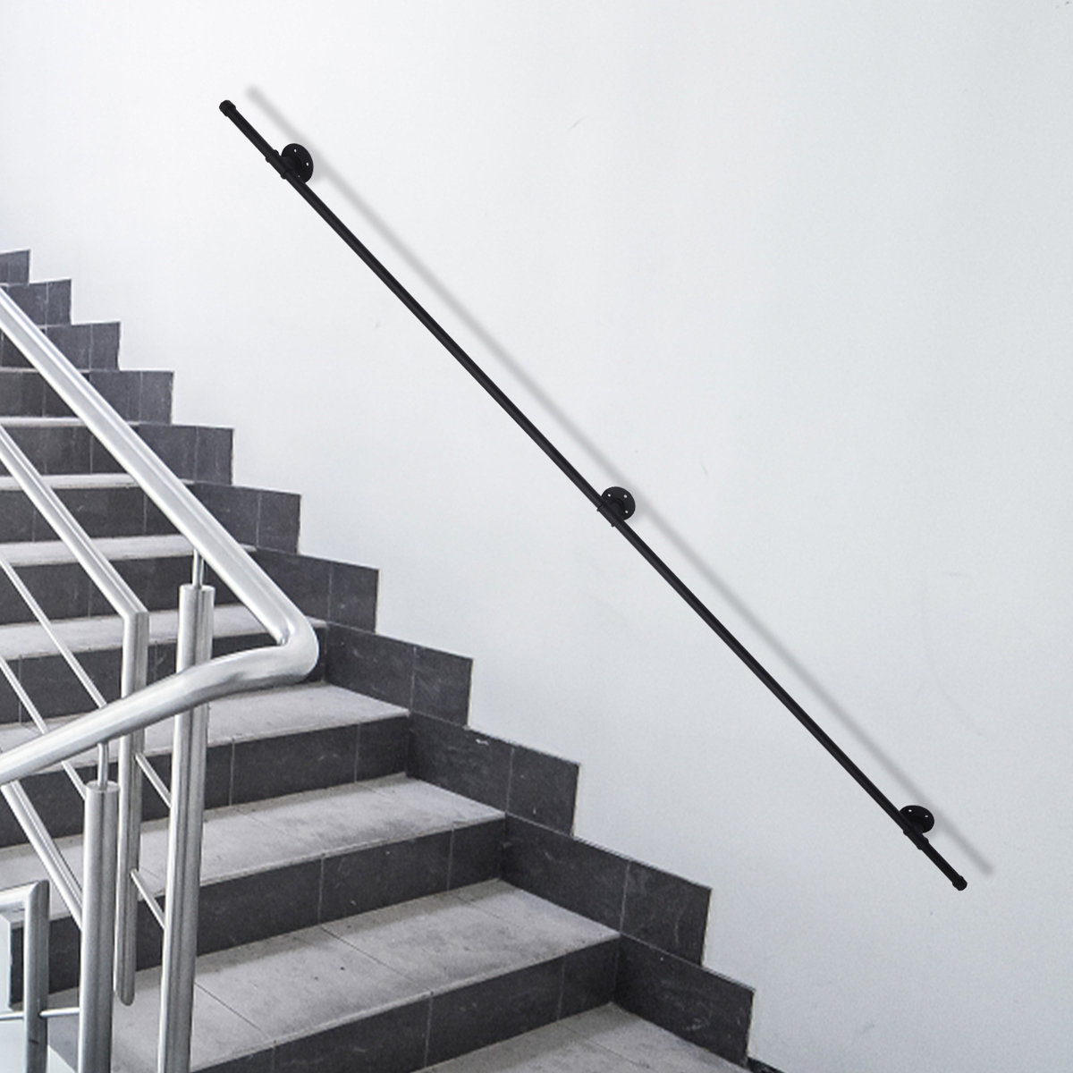 FRONG 96" Wall Support Industrial Loft Pipe Handrail For Stairs ...