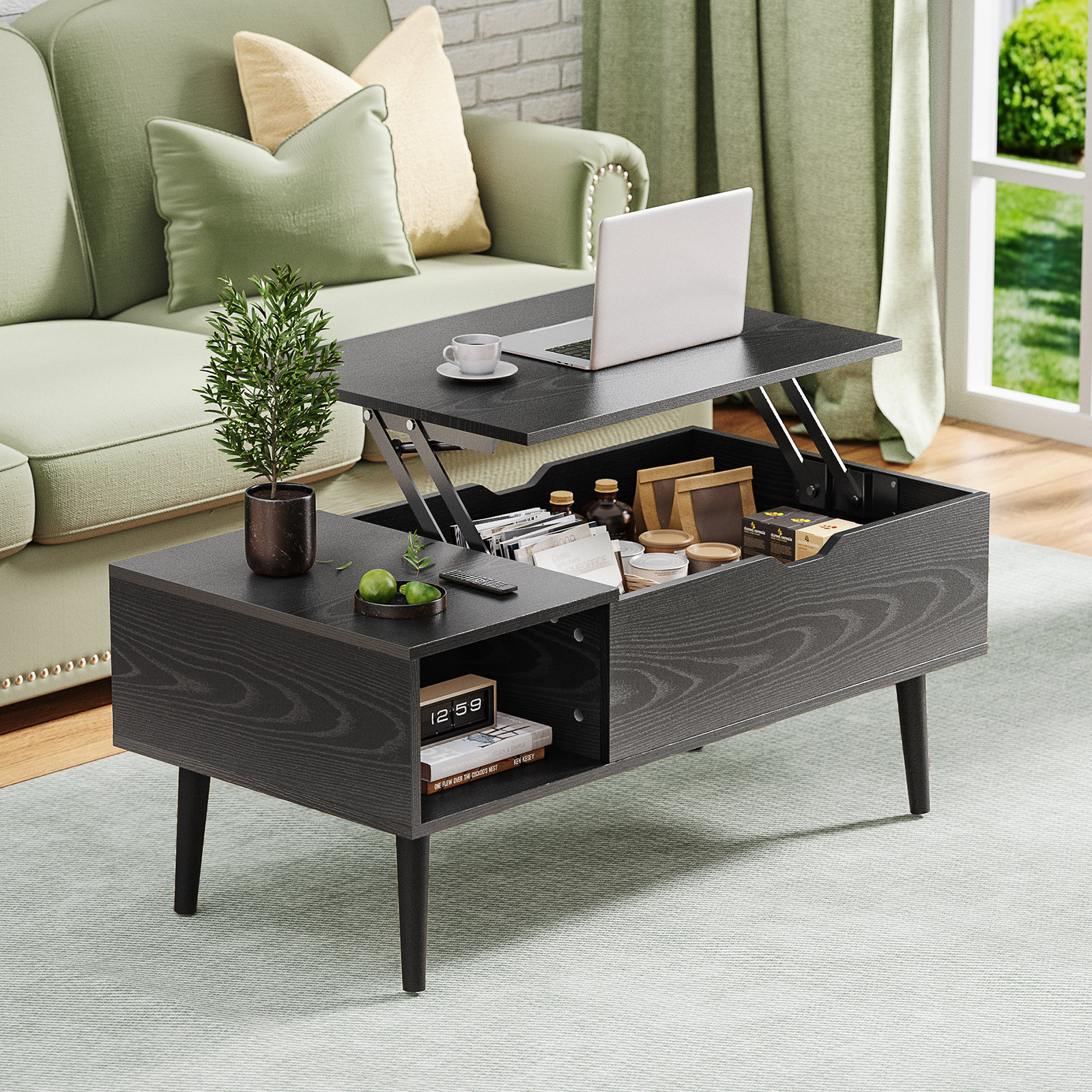 George Oliver Kariya Lift Top Storage Wood Tables with Hidden ...