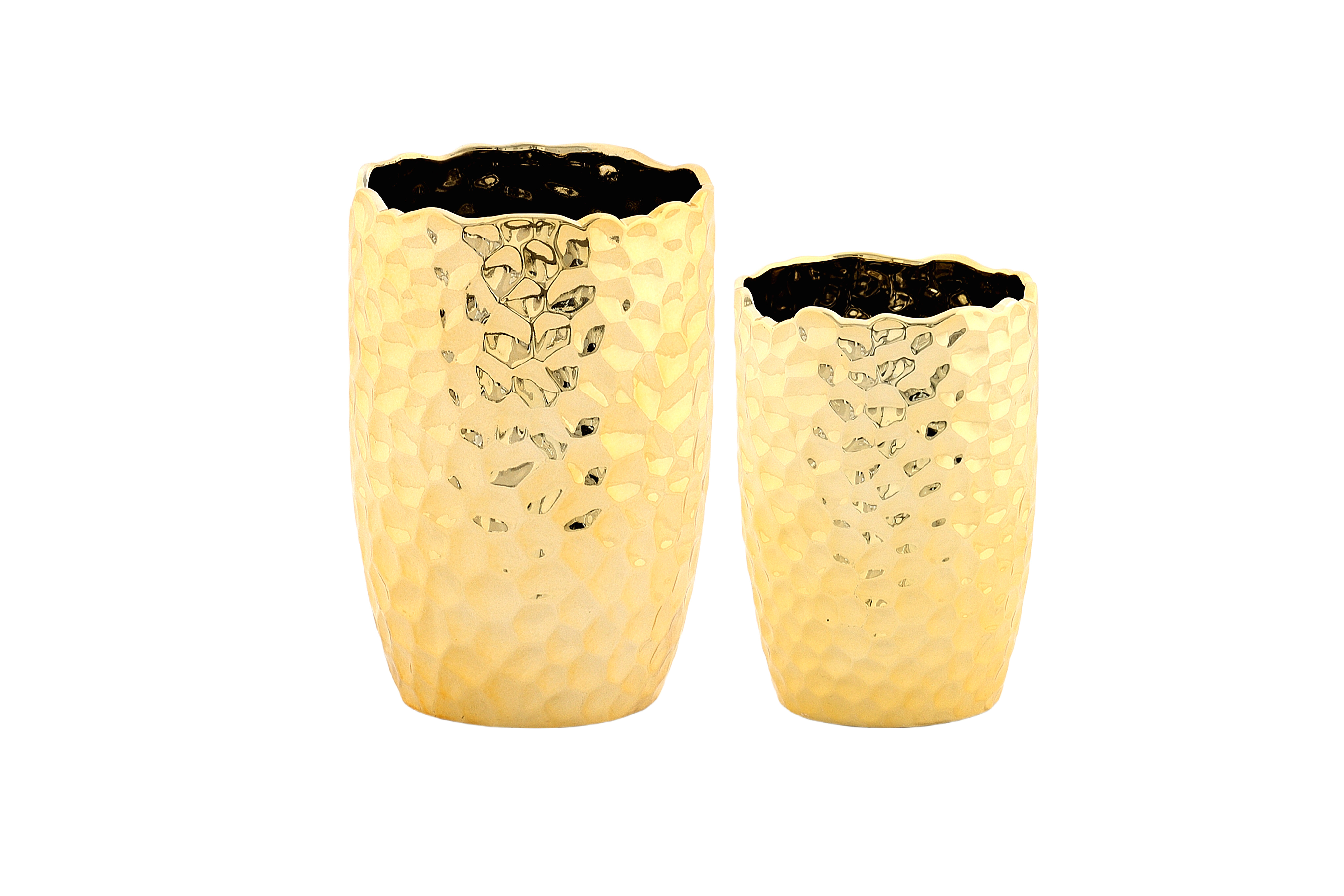 Mercer41 Ceramic Round Vase Set Of Two Gloss Finish Gold | Wayfair