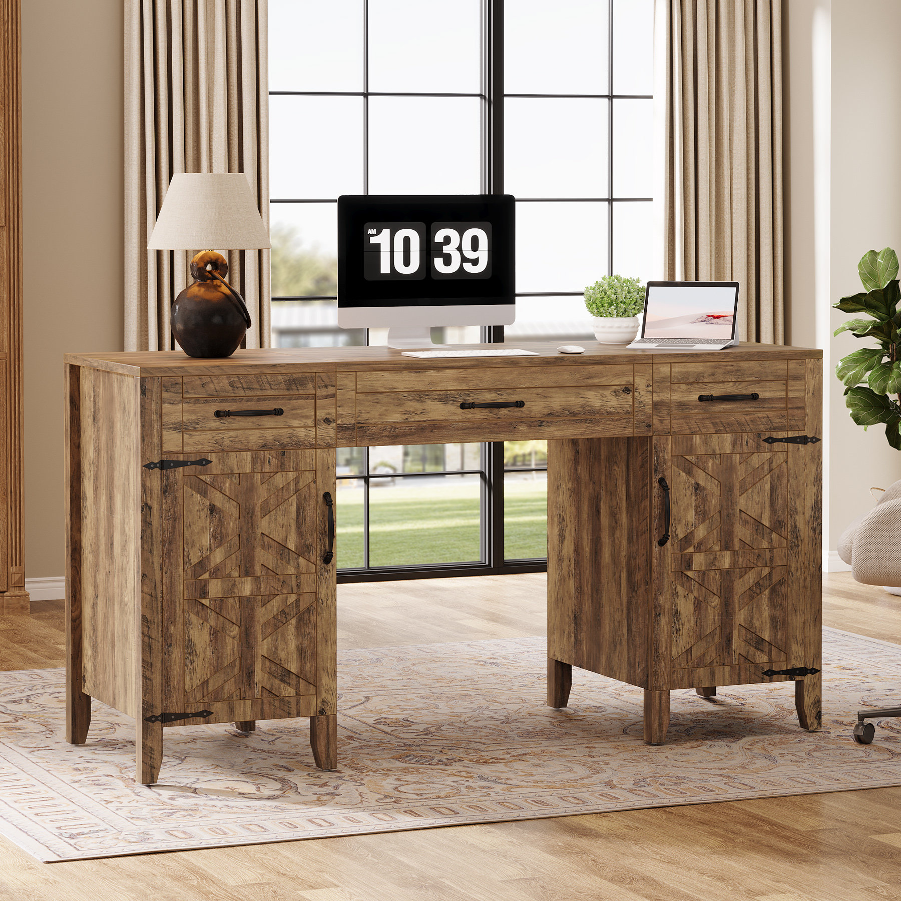 August Grove® 59" Executive Desk with Drawers, Farmhouse Computer Desk ...