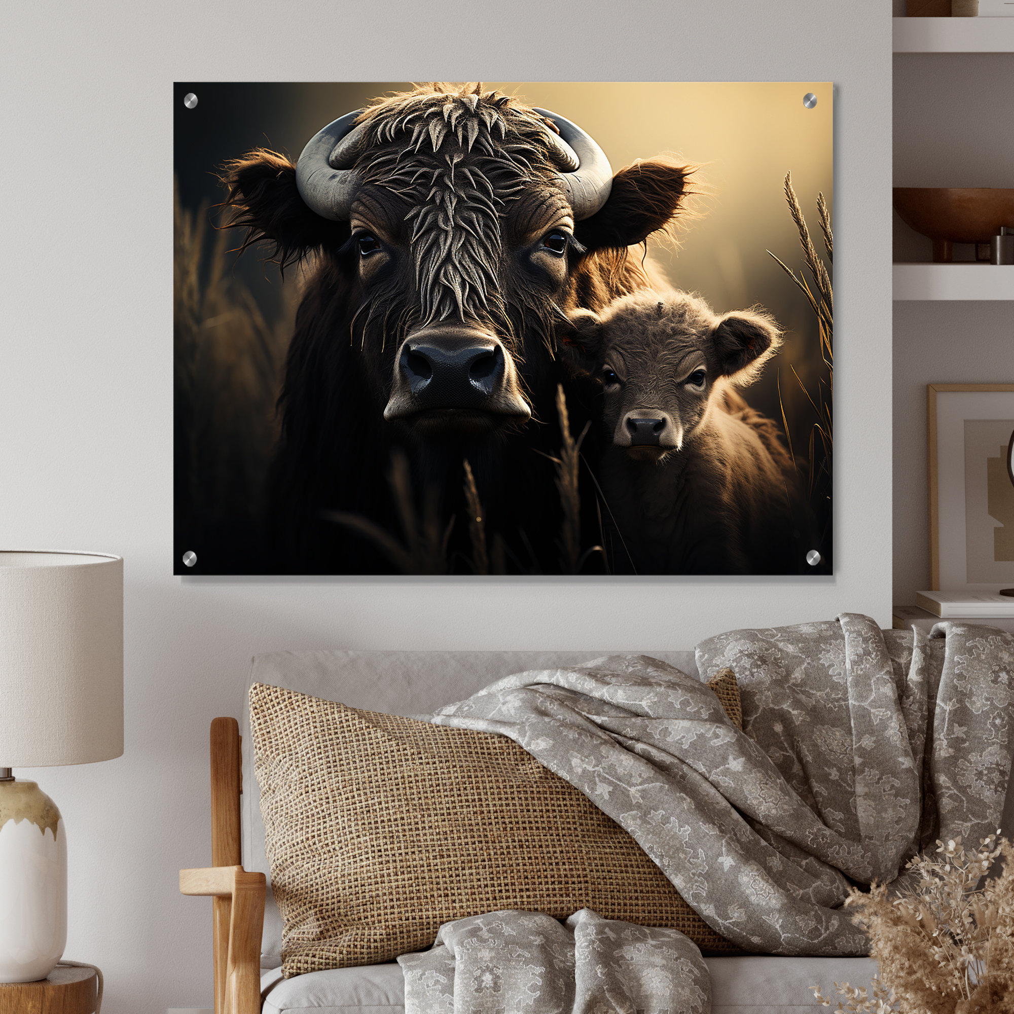 Gracie Oaks Brown Buffalo Gentle Guardians - Buffalo Acrylic Wall Art ...
