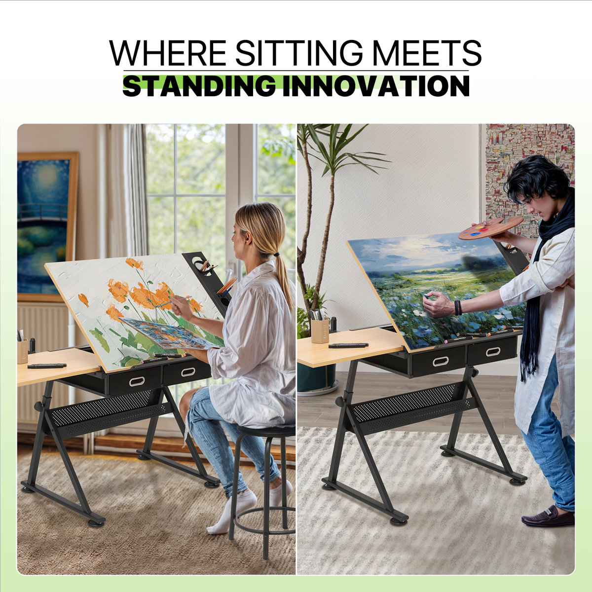 The Twillery Co.® Elizabeth Draft Desk Drawing Table with Stool Set ...