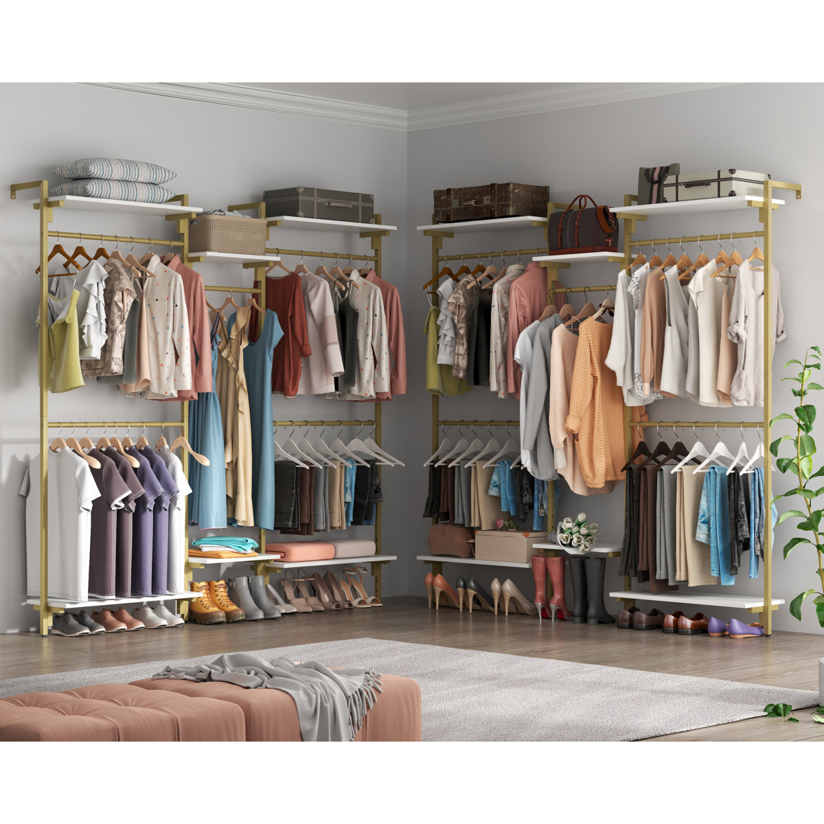 Rebrilliant Oloran Gold Wall Mount Clothes Rack with 5 Hanging Rods ...