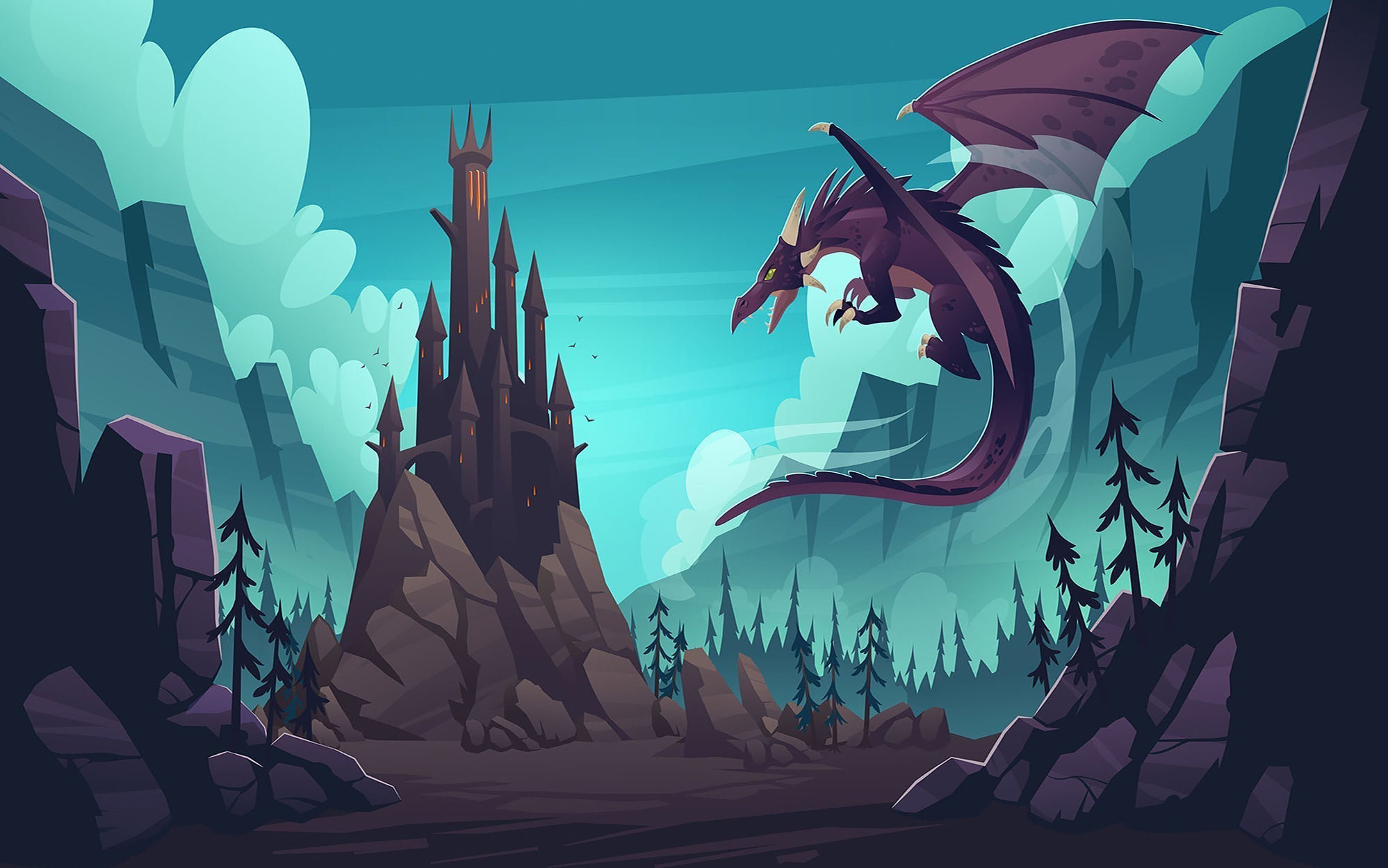 Trinx Premium Peel & Stick Wall Mural - Fantasy Dragon Castle | Wayfair