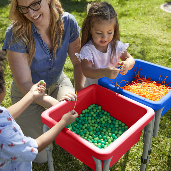 ECR4Kids 2-Station Sand and Water Adjustable Play Table, Sensory Bins ...