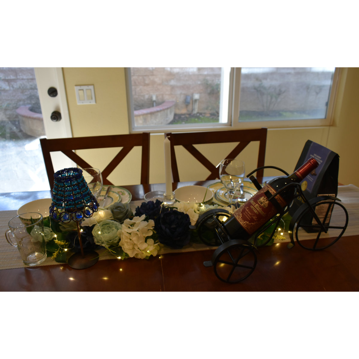 Mercer41 32" Navy Blue Rose Peony Hydrangea Swag With Led Light | Wayfair