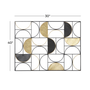 Mercer41 Metal Half Moon Geometric Black Wall Decor with Gold Detailing ...