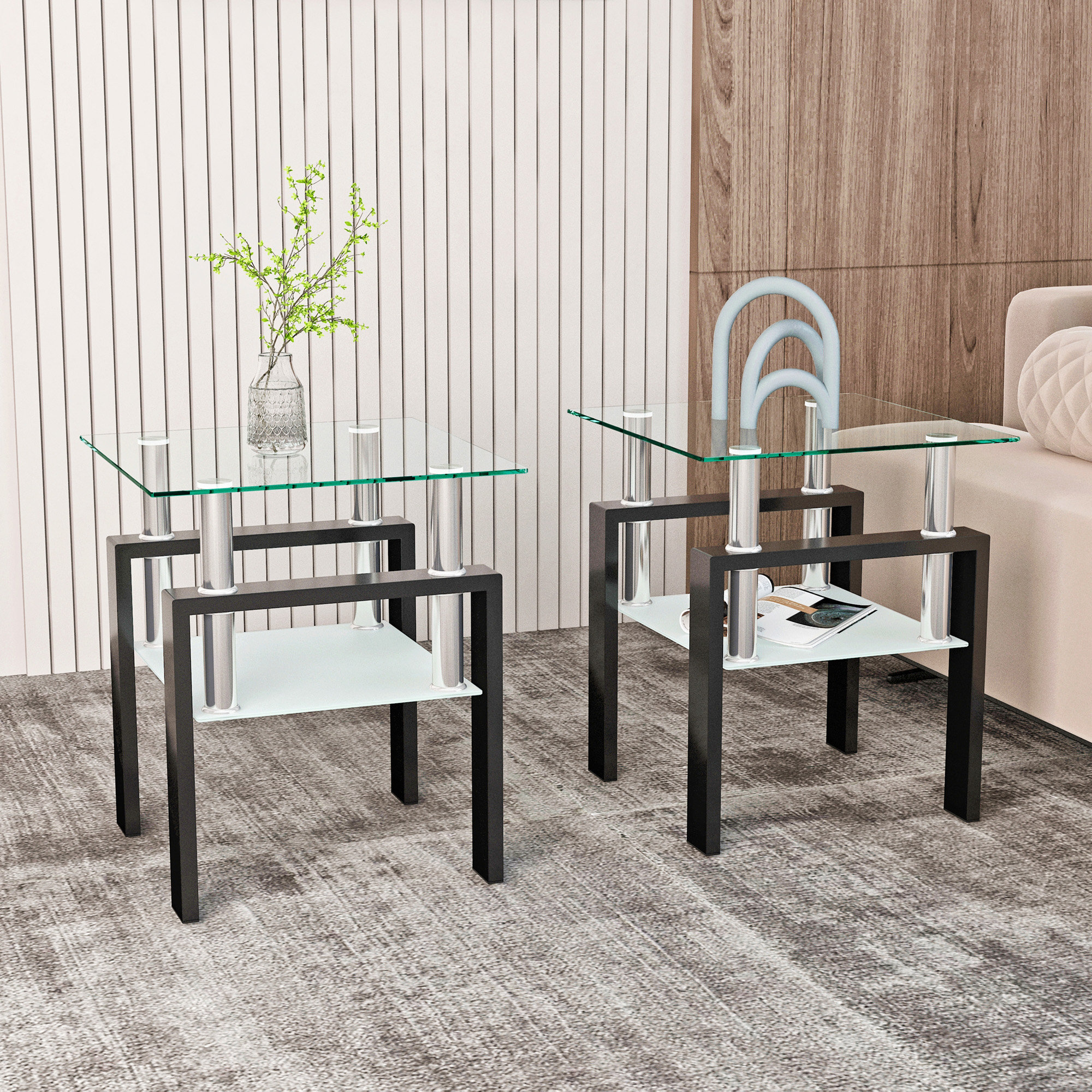 Ivy Bronx Modern Tempered Glass Tea Table Coffee Table End Table ...