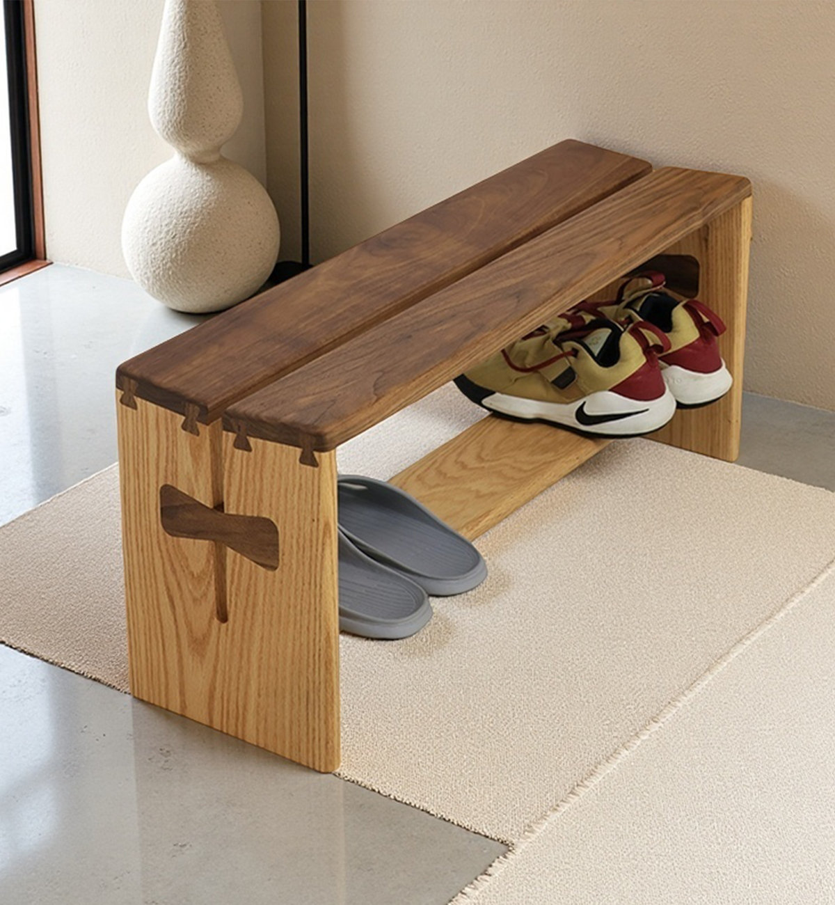 Loon Peak Country Solid Dual-Wood Tenon and Mortise Shoe Storage Bench ...