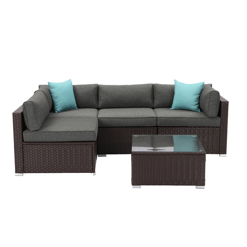 Orren Ellis Ahull 5 Piece Rattan Sectional Seating Group with Cushions ...