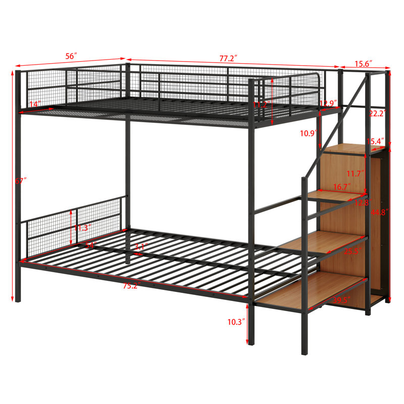 Mason & Marbles Metal Bunk Bed With Wire Shelving And Lateral Storage ...