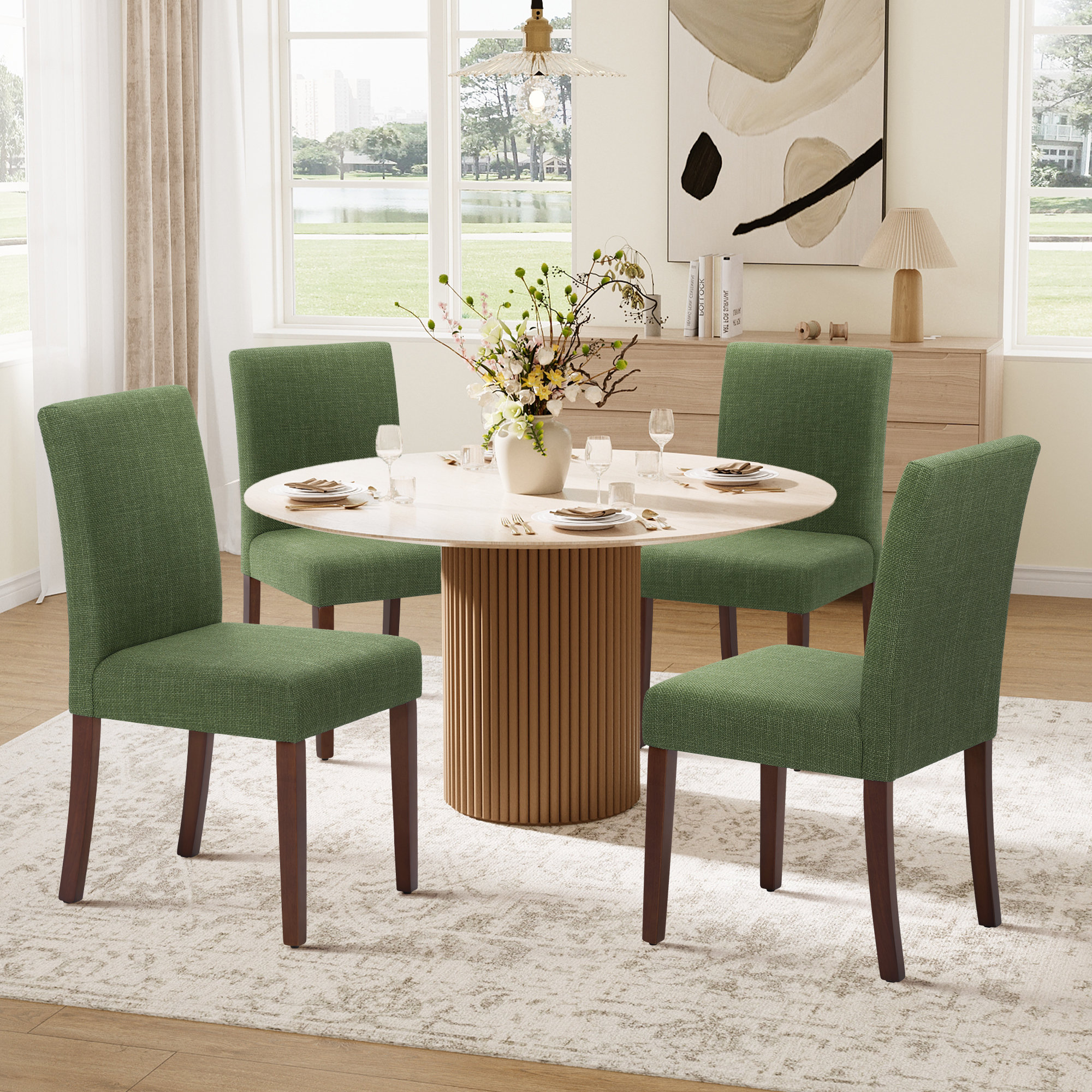 Ebern Designs Upholstered Solid Wood Fabric Parsons Dining Chair Side ...