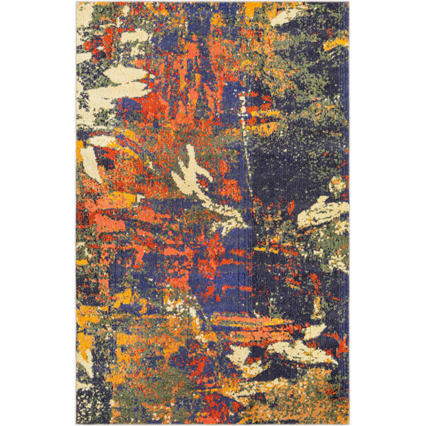 Wade Logan® Ansela Performance Orange/Navy/Yellow Rug | Wayfair