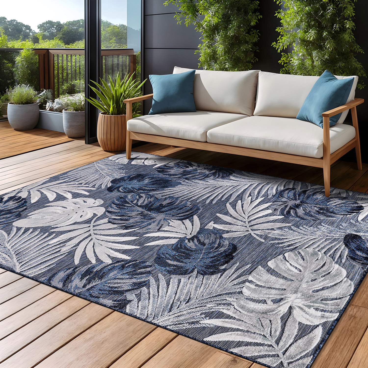 Lark Manor Chartier Navy Indoor / Outdoor Rug & Reviews | Wayfair