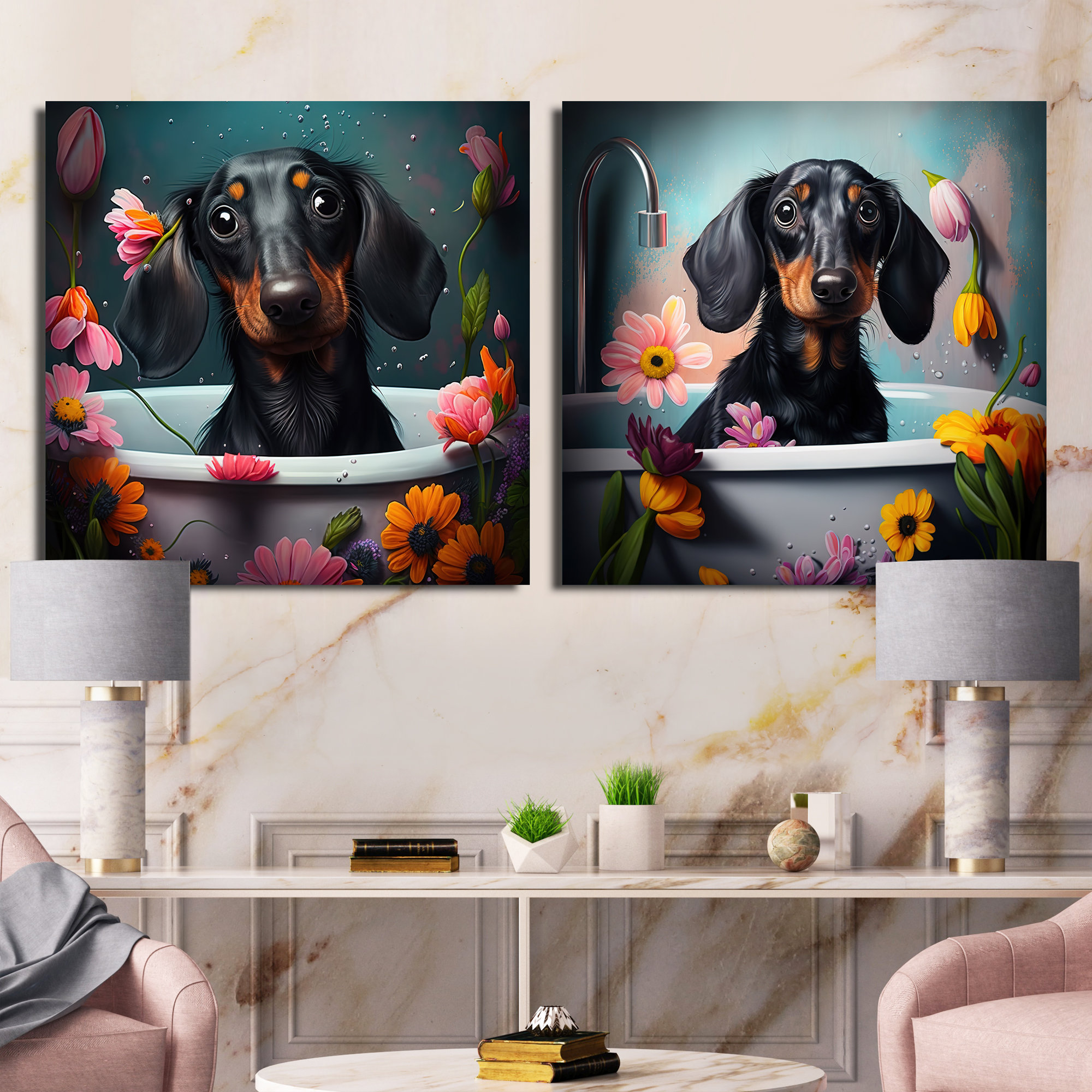 Lark Manor™ Funny Dog In The Bath With Blooming Flowers - Animals ...