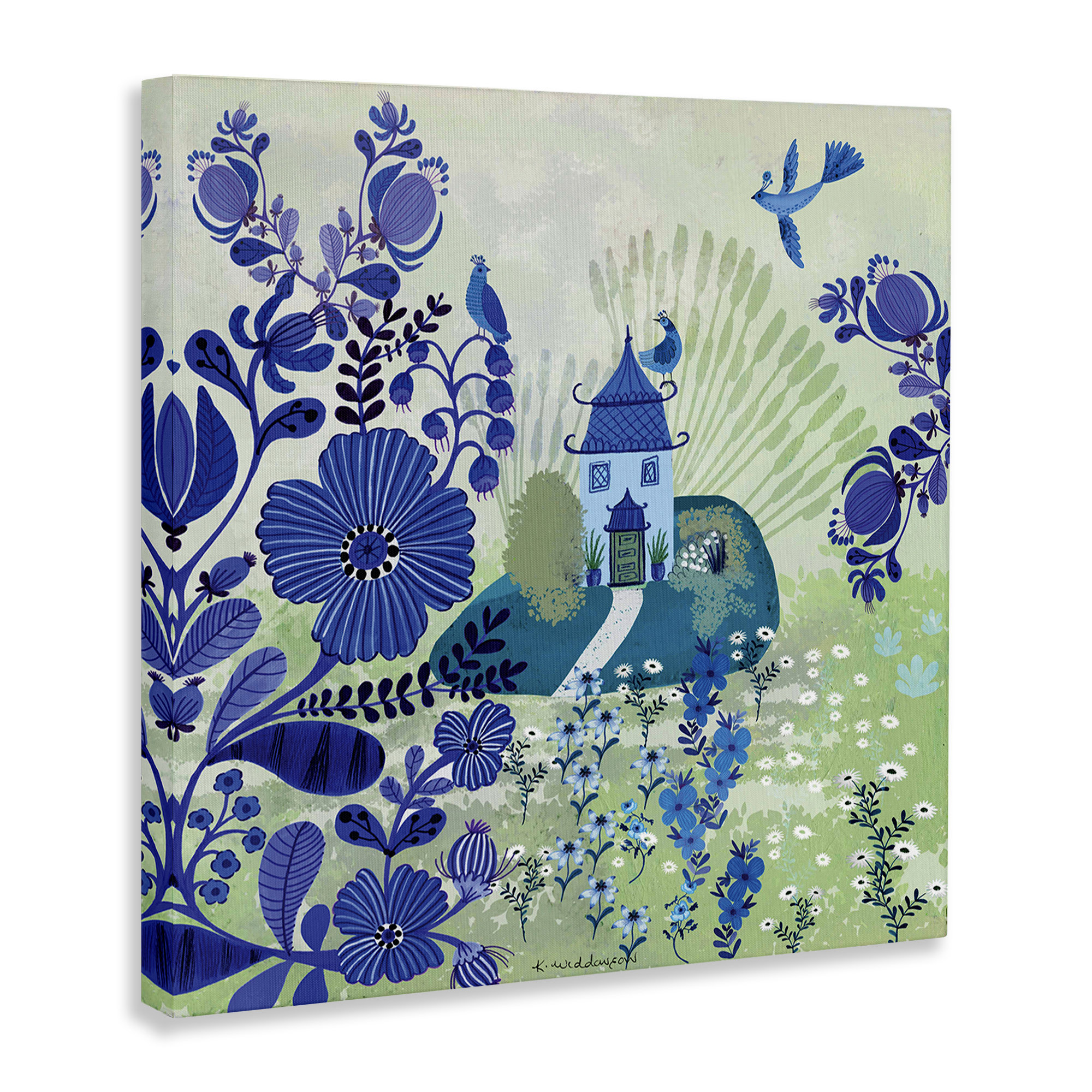 Dakota Fields Whimsical Blue Garden Canvas, design by Kay Widdowson ...