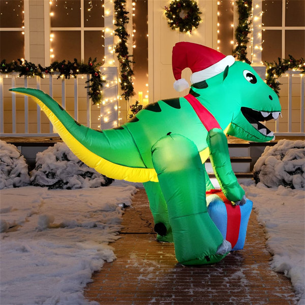 The Holiday Aisle® 5 ft Tall Christmas Inflatables Dinosaur Outdoor ...