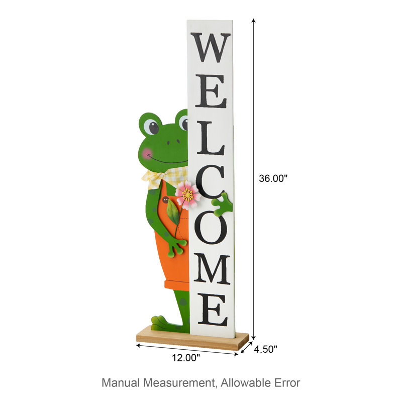 Trinx 36"H Wooden Frog Welcome Porch Sign | Wayfair