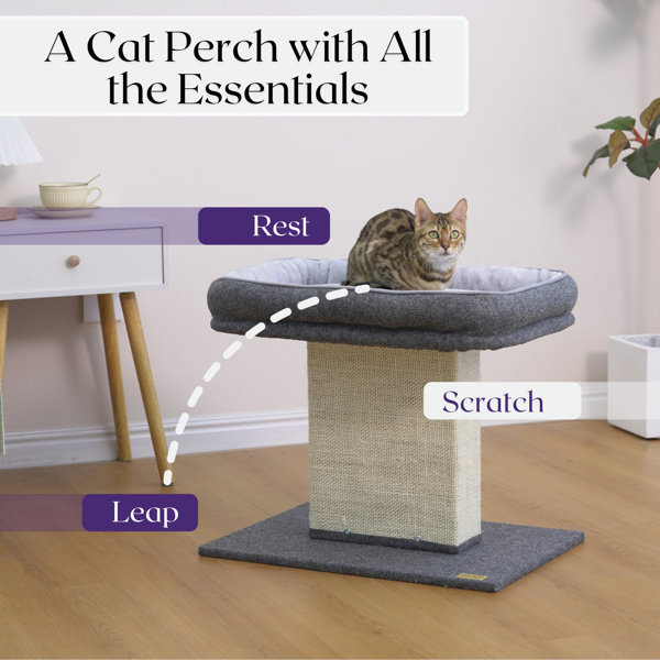 Catry 2-in-1 Mellow Cat Perch with Large Soft Bed and Sisal Scratching ...