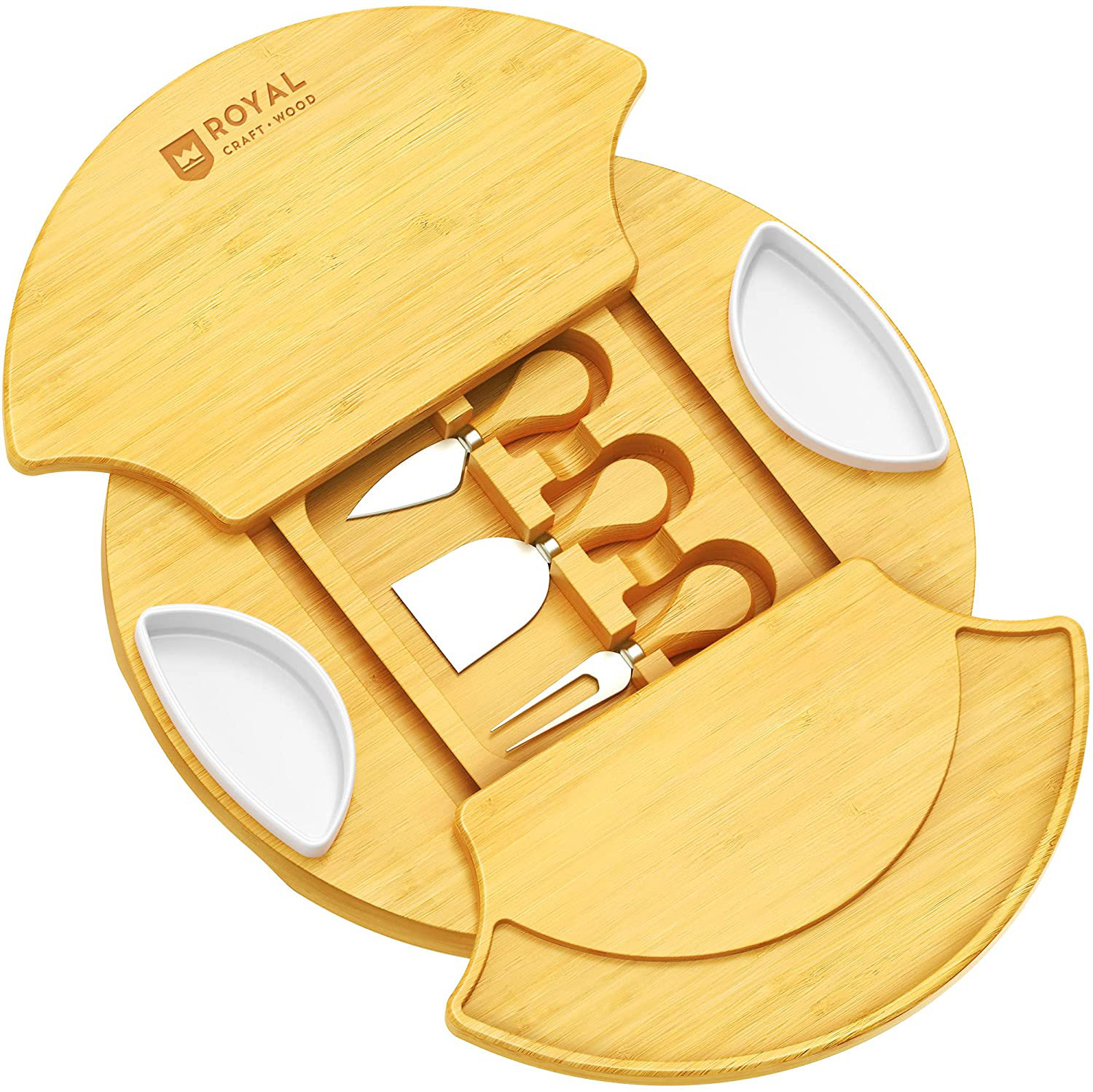 Royal Craft Wood Large Round Cheese Board And Knife Set - Charcuterie ...