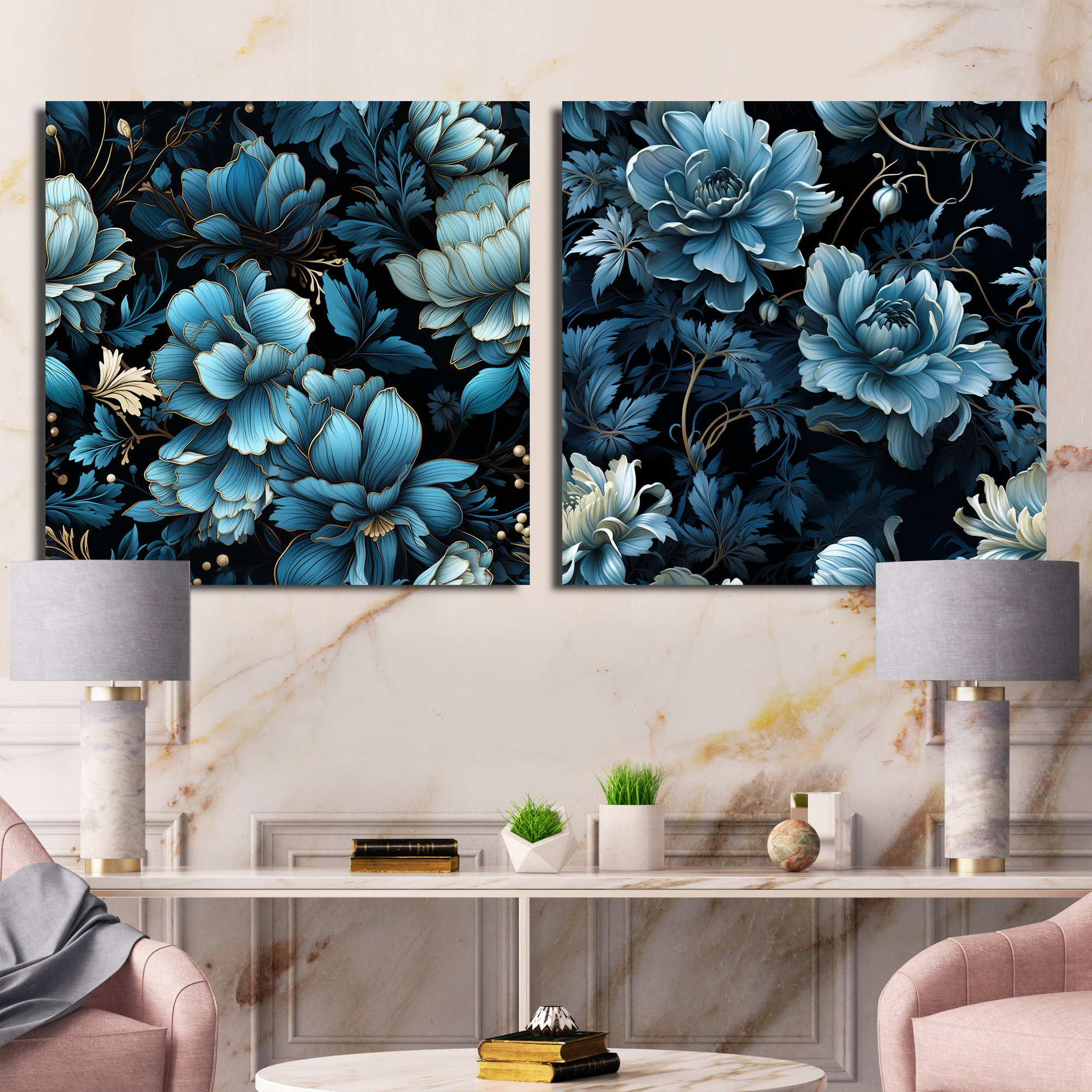 Design Art Ephemeral Noir Moody Patterns - Floral Square Collage Set Of ...