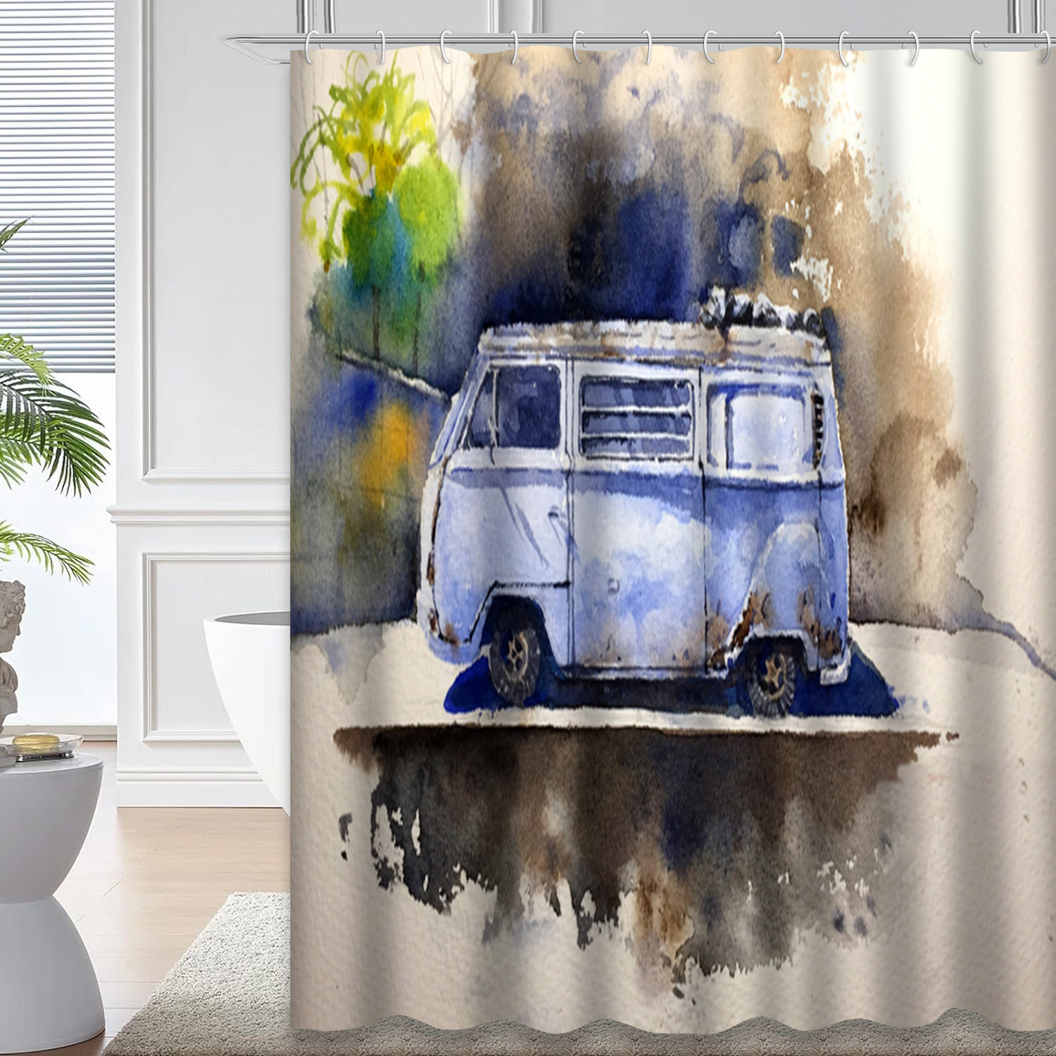 East Urban Home Blue Old Summer Waterproof Shower Curtain,Watercolor ...