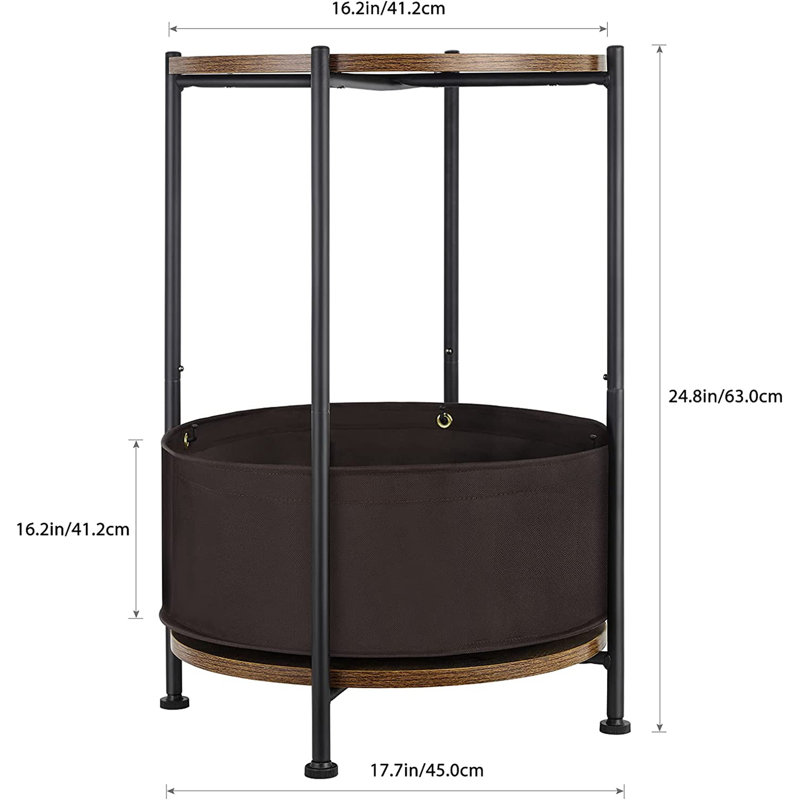 17 Stories Wood Round Storage End Table, Side Table with Fabric Basket ...