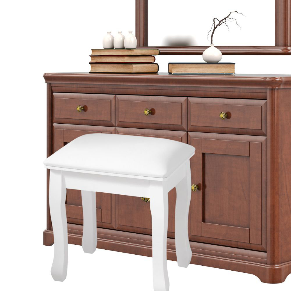 Winston Porter Vanity Stool PU Leather Accent Stool Solid Wood Make Up ...