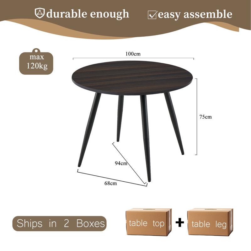 George Oliver Cerca 100CM Round Dining Table Dark Walnut | Wayfair.co.uk