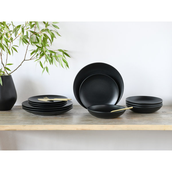 Creatable Magic Black Coupe 12 Piece Dinnerware Set, Service for 4 ...