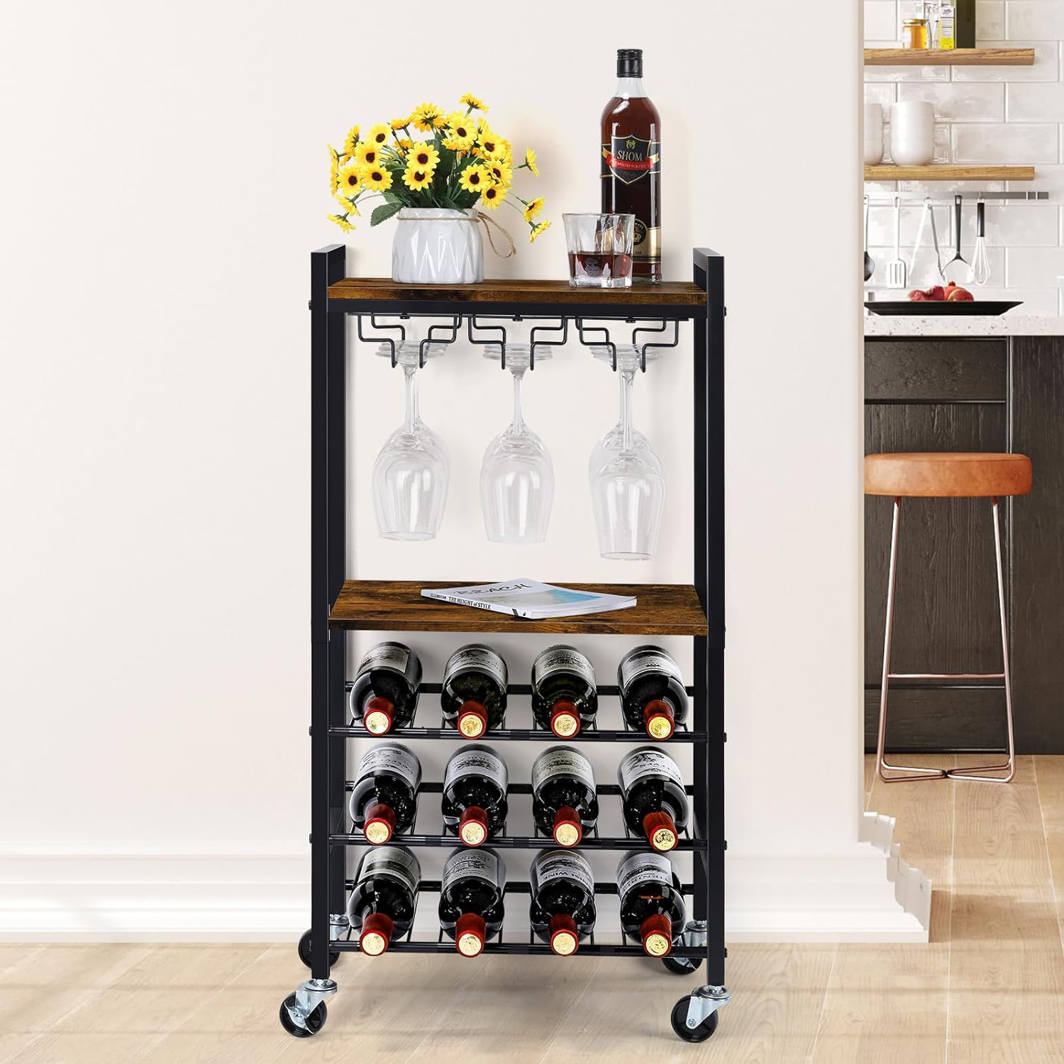 17 Stories Bar Cart, Wine Rack Table, Freestanding Wine Bar Rack with ...