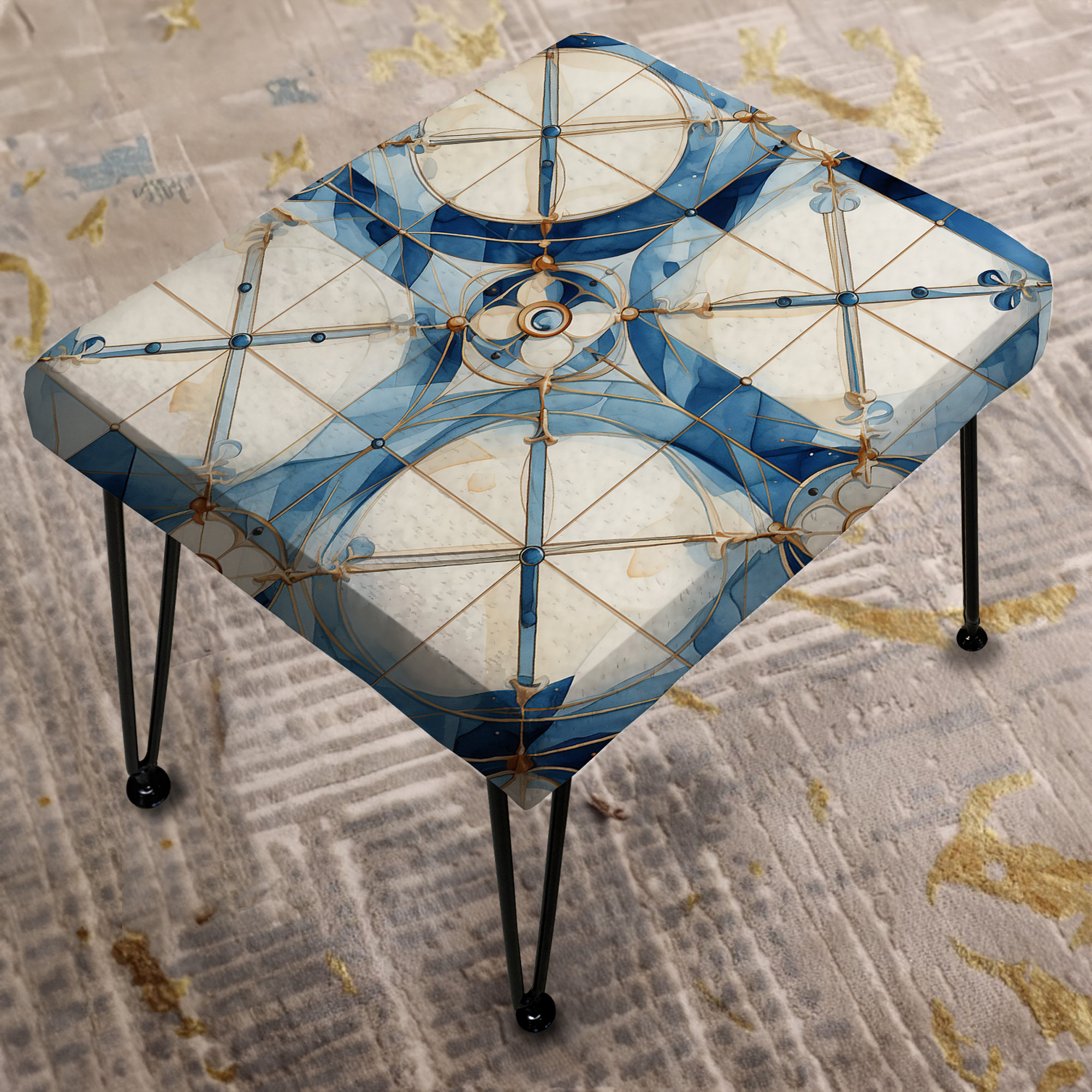 Design Art Vintage Cobalt Quadrants Geometric - Damask Rectangle ...