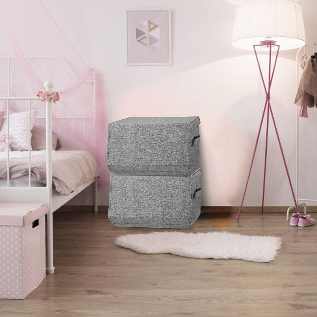 Latitude Run® Set Of 2 Stackable Storage Bins,Linen Fabric Foldable ...