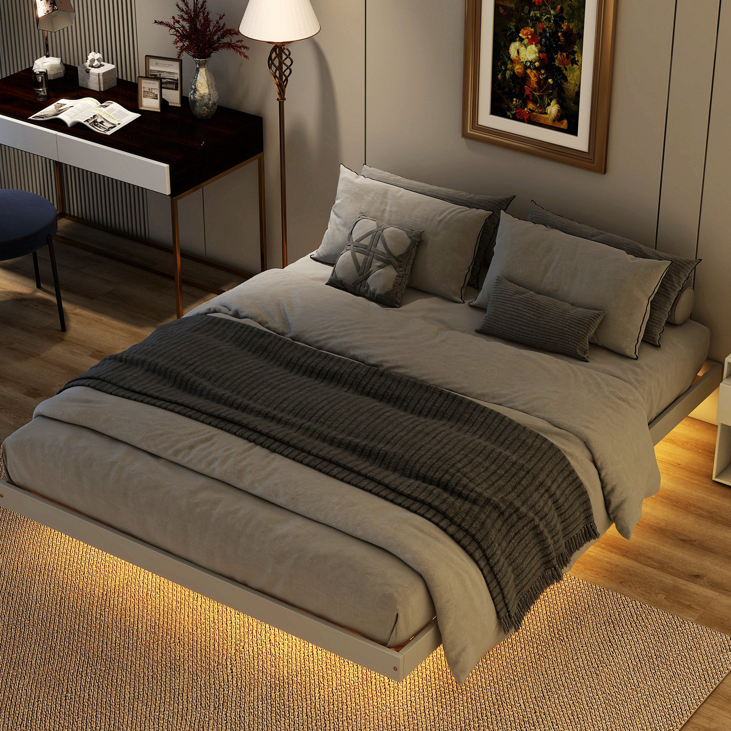 Wrought Studio™ Floating Bed With LED Lights Underneath & Reviews | Wayfair