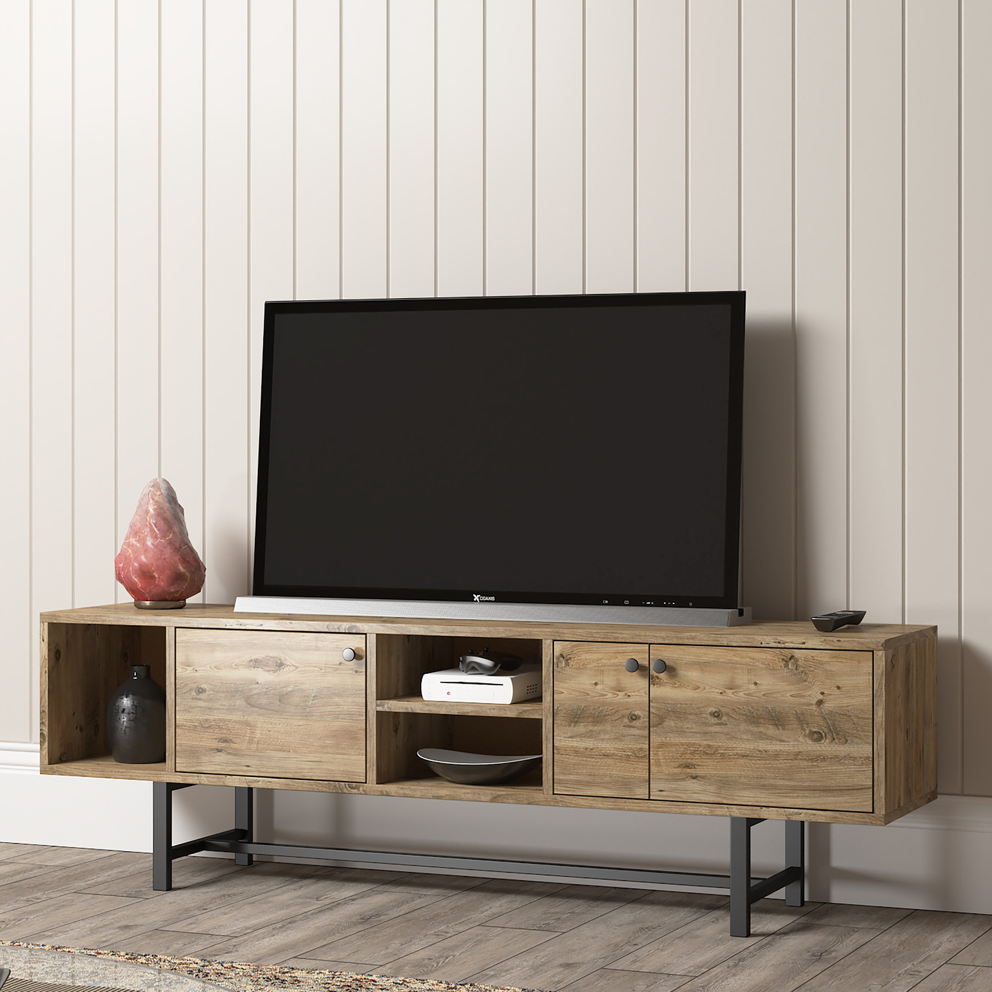Millwood Pines Chrissy Modern Tv Stand Up To tvs Rustic Media Console ...