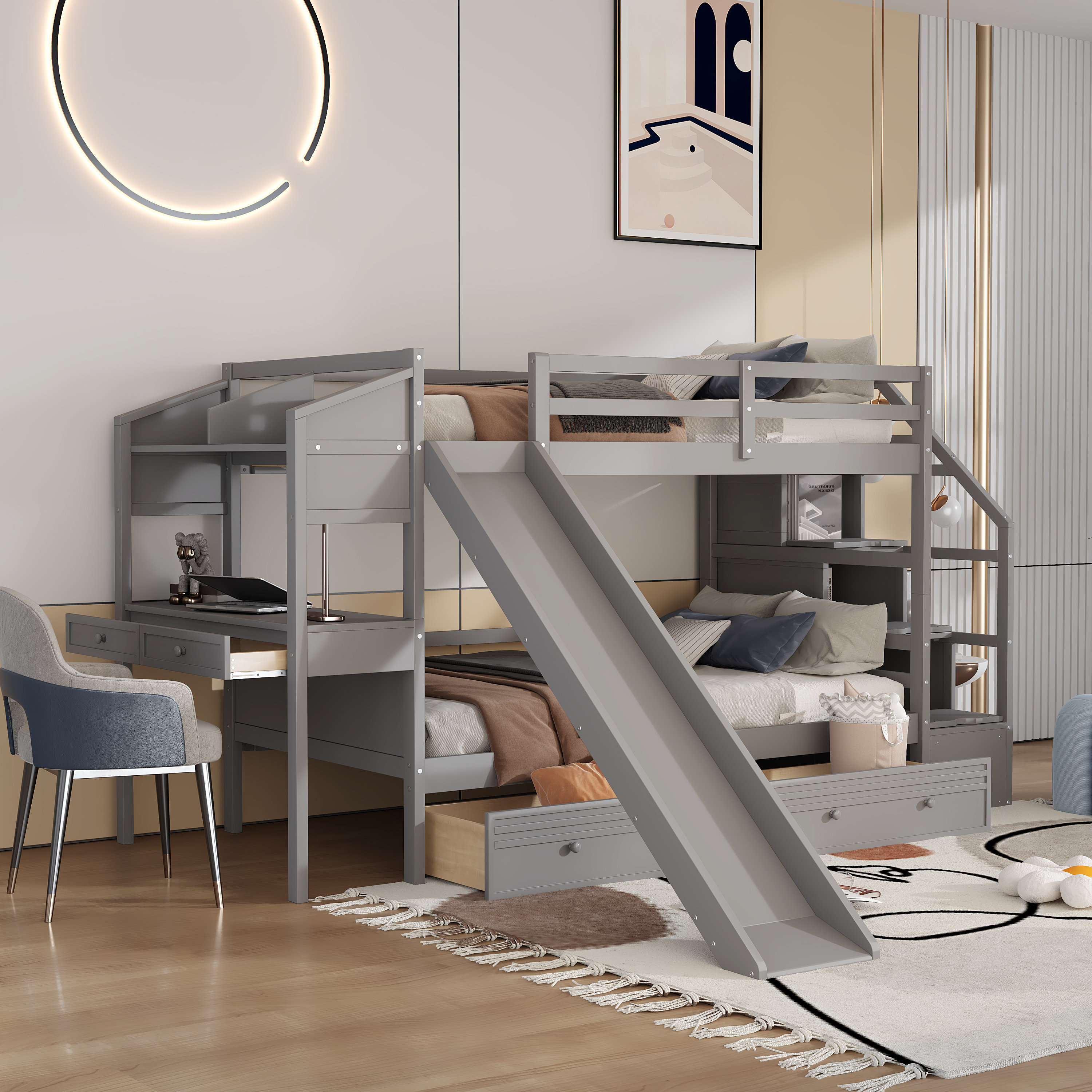 Harriet Bee Edgar Kids Twin over Twin 2 Drawer Standard Bunk Beds by ...