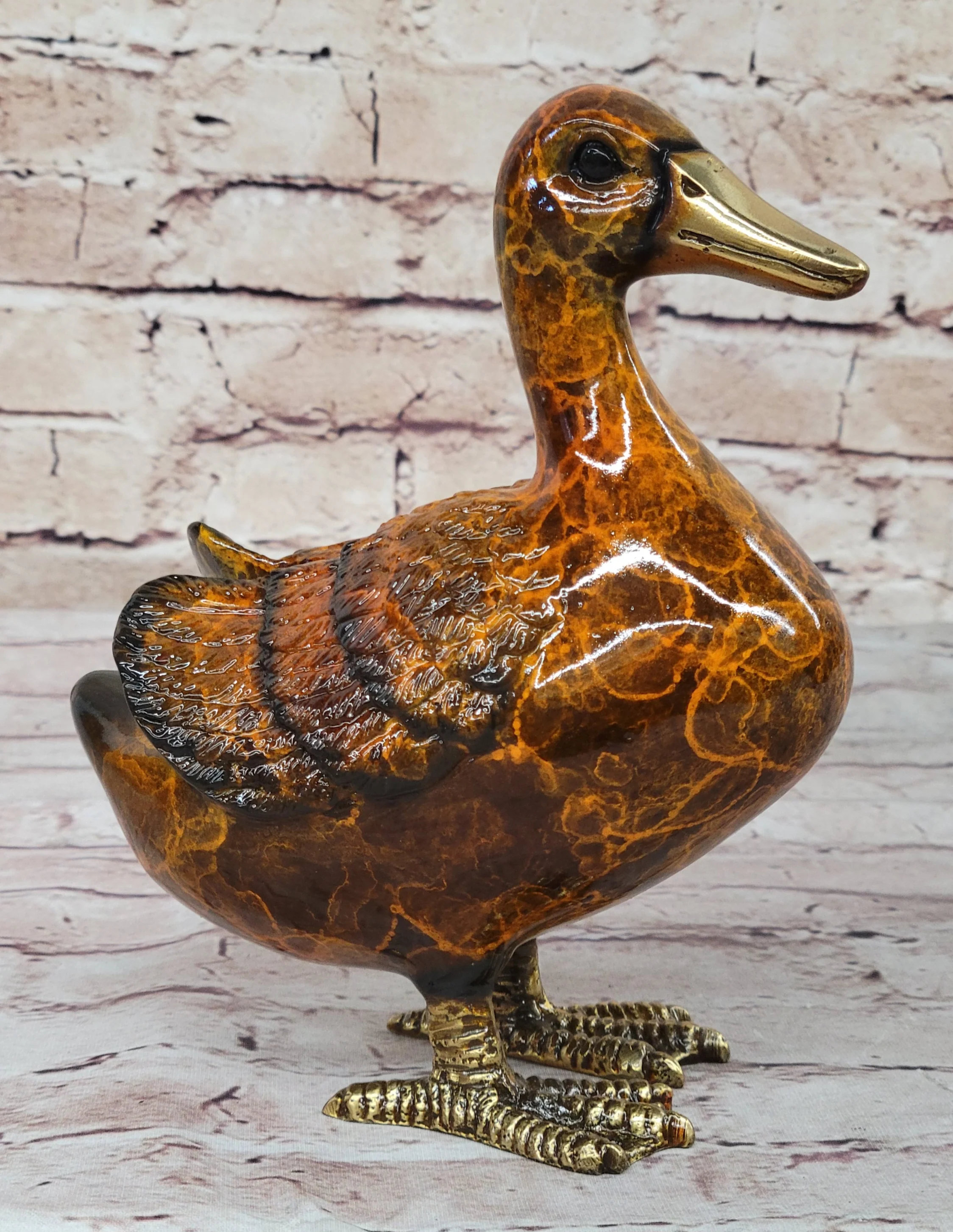 Gracie Oaks Gaggiano Bronze Duck Figurine Figure Real Bronze w/ Patina ...