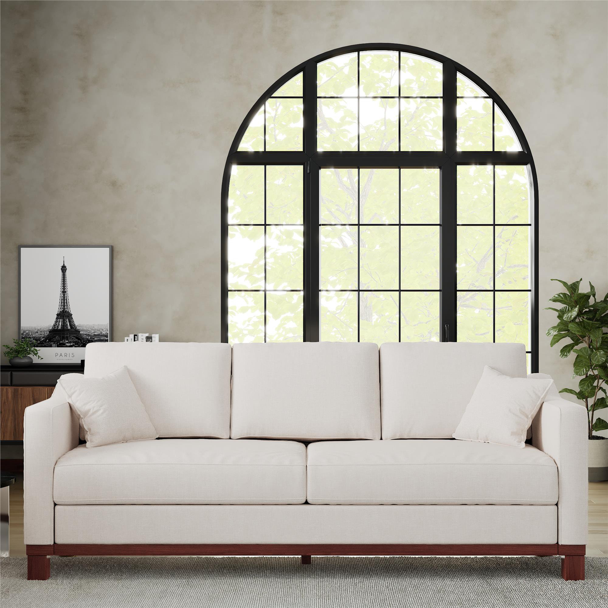 Ebern Designs Raliat Upholstered Wood Base Sofa with 2 Throw Pillows ...