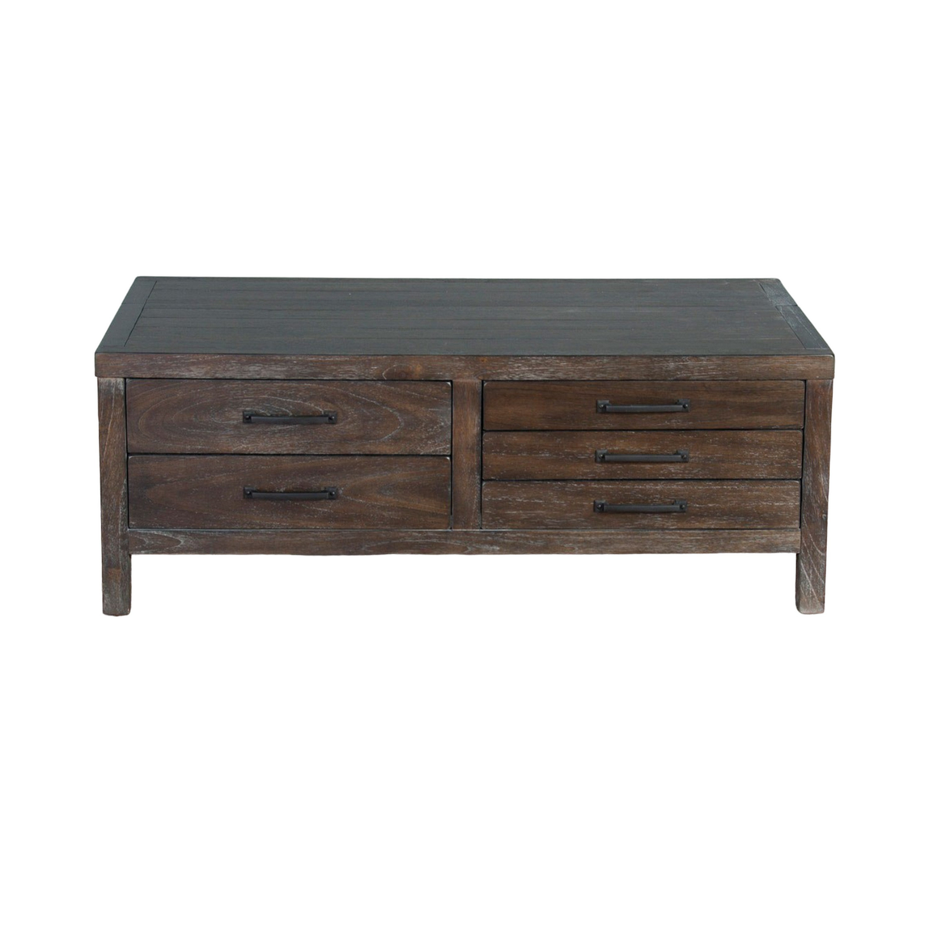 Benjara Nikay Coffee Table, 5 Drawers, Dark Brown Mindi, Rectangular 50 ...
