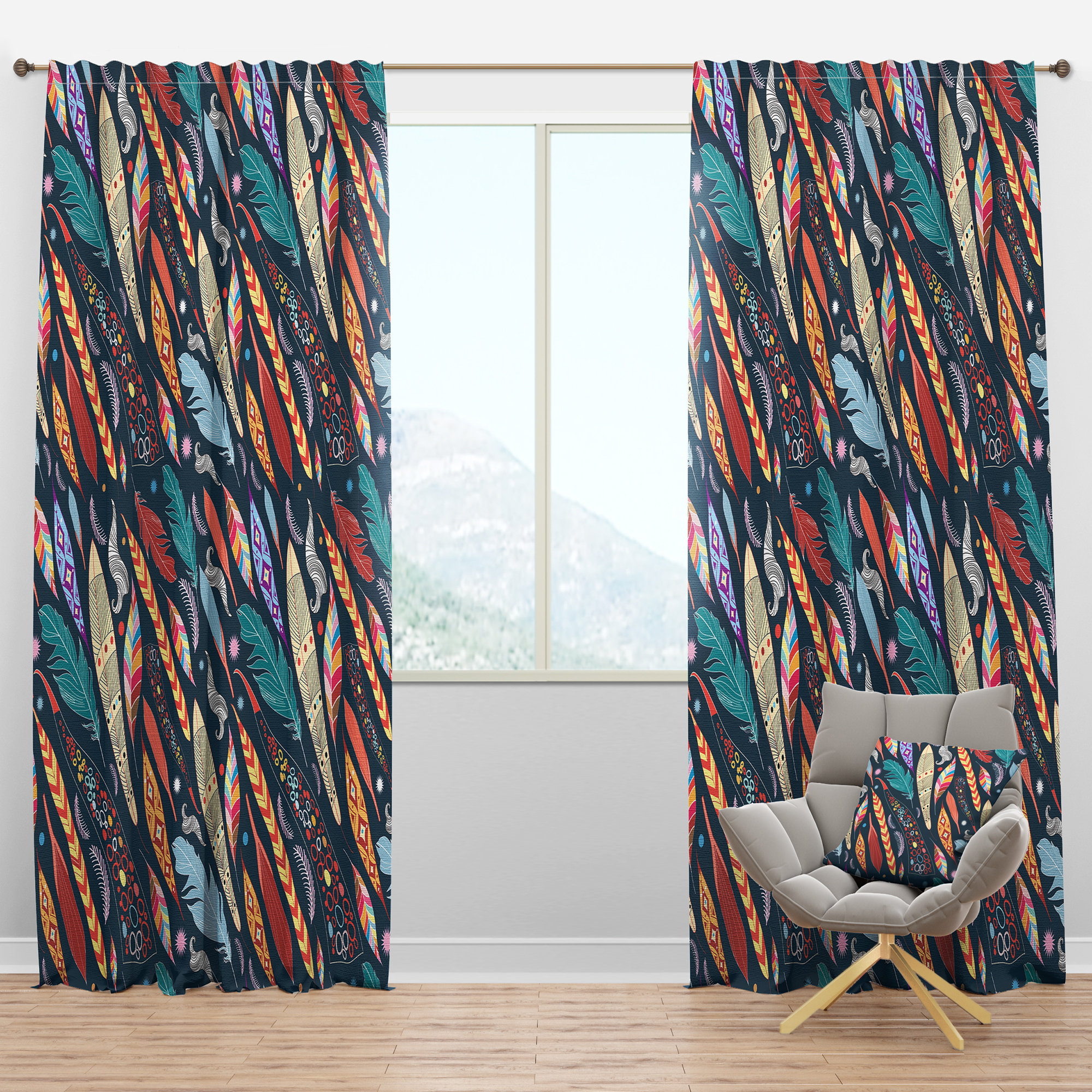 Design Art Southwestern Leaves and Feathers Abstract Semi-Sheer Thermal ...