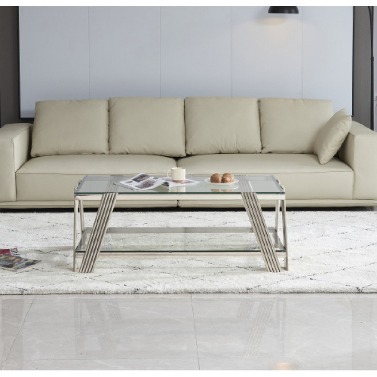 Everly Quinn Modern Stainless Steel Coffee Table, Double Layer Clear ...