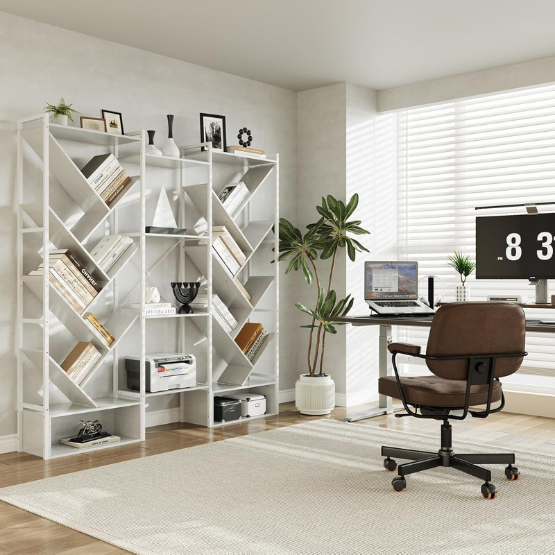 17 Stories Triple 5-Tier Industrial Tree Bookshelf with 20 Open Shelves ...