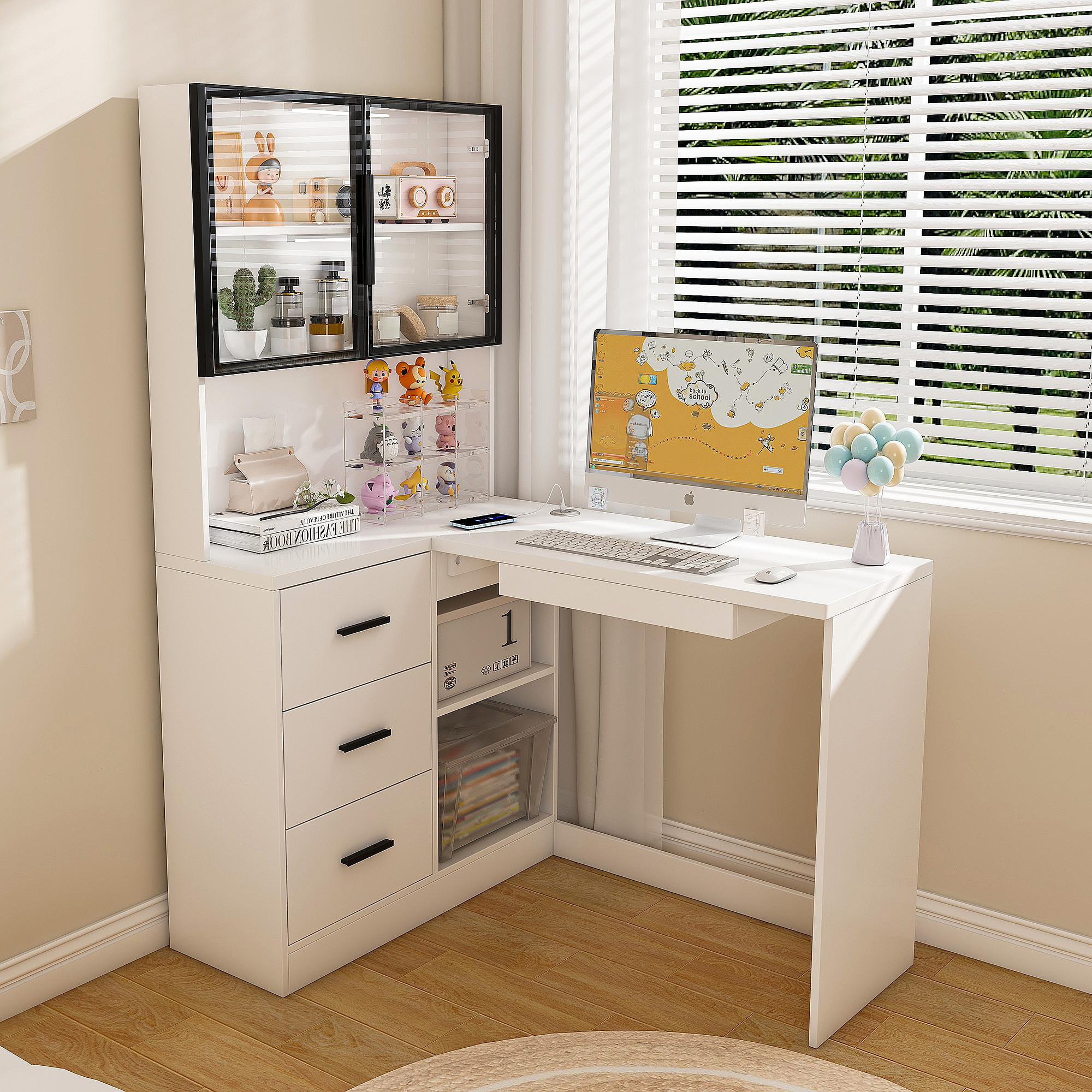 Ophelia & Co. Computer Desk With Glass Cabinets & Built-In LED Lights ...