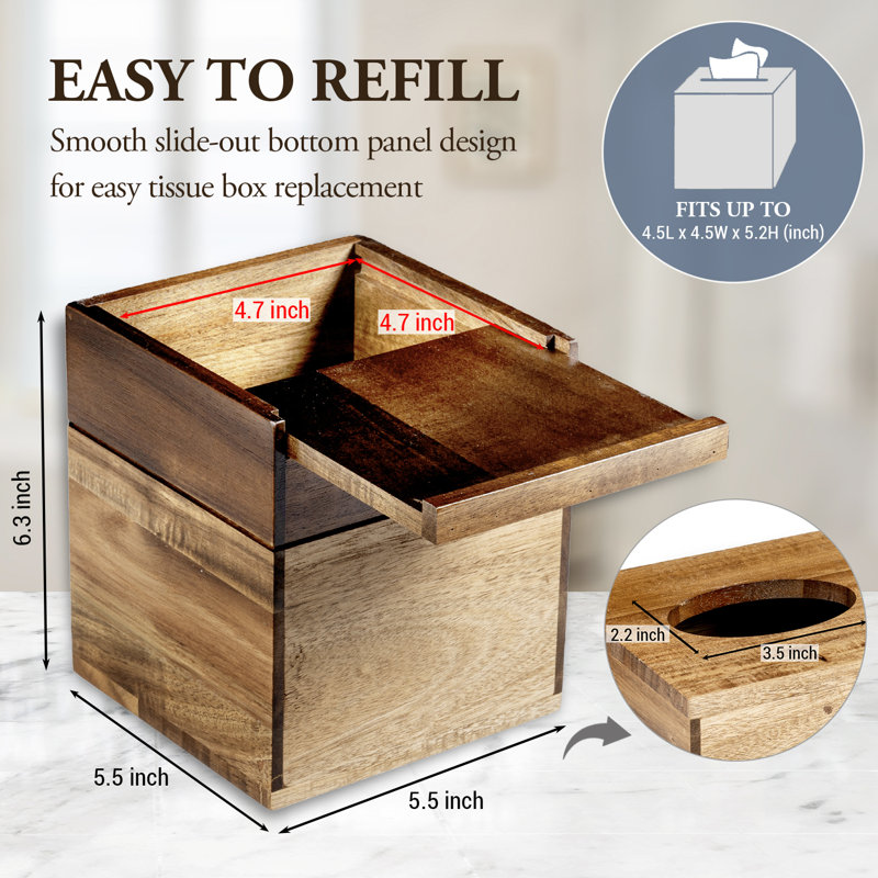 Gracie Oaks Light & Dark Wood Square Tissue Box Cover | Wayfair