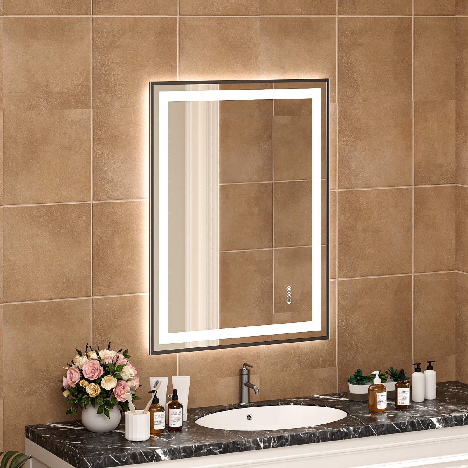 Ivy Bronx Aluminum Framed Anti-Fog LED Bathroom Vanity Mirror Dimmable ...