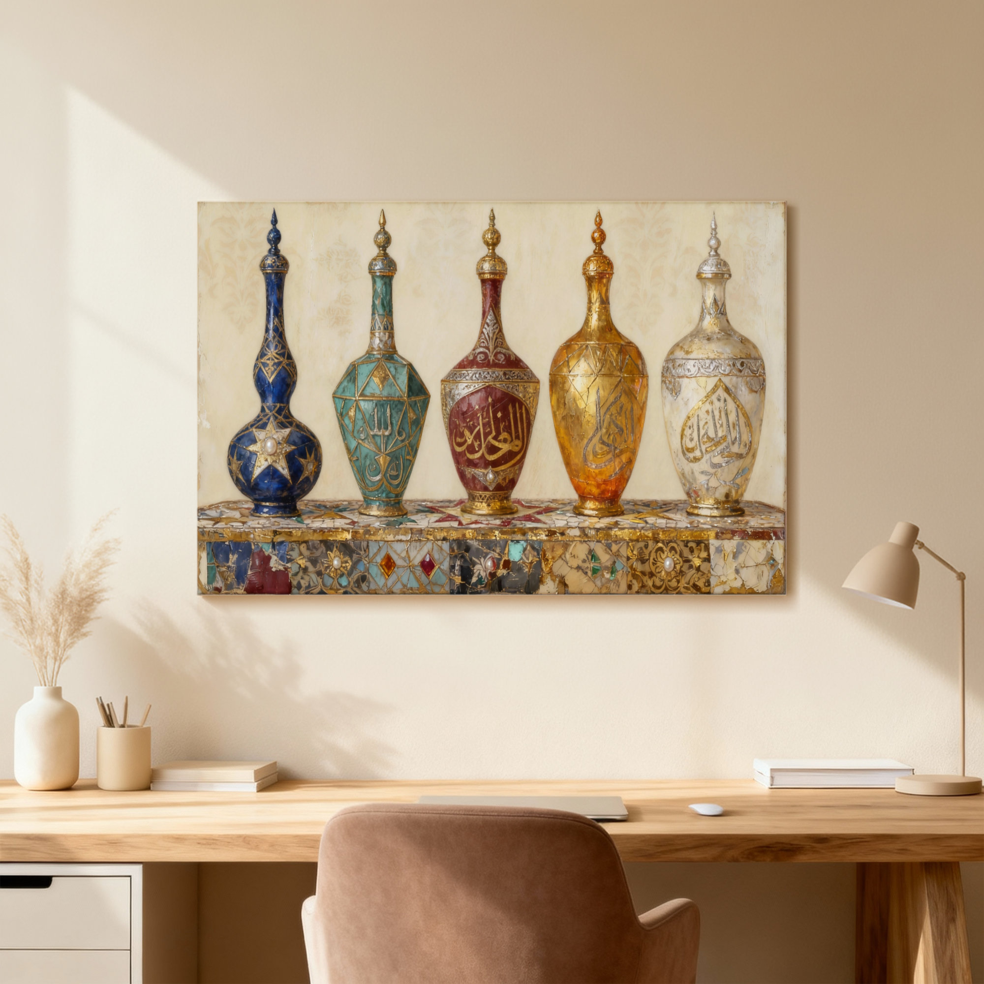 Fleur De Lis Living Ornate Vases With Arabic Calligraphy And Geometric ...